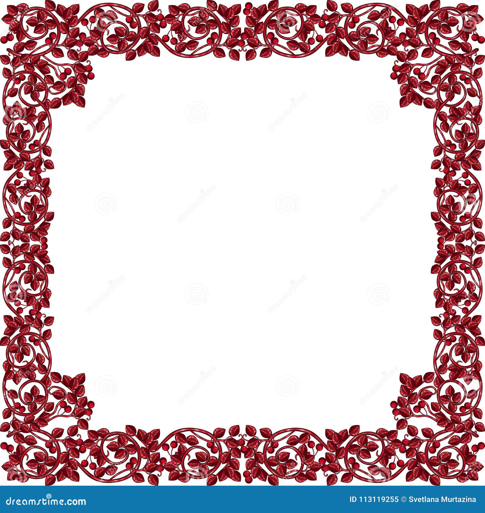 Frame of Leaves and Berries Ruby Color Stock Vector - Illustration of ...