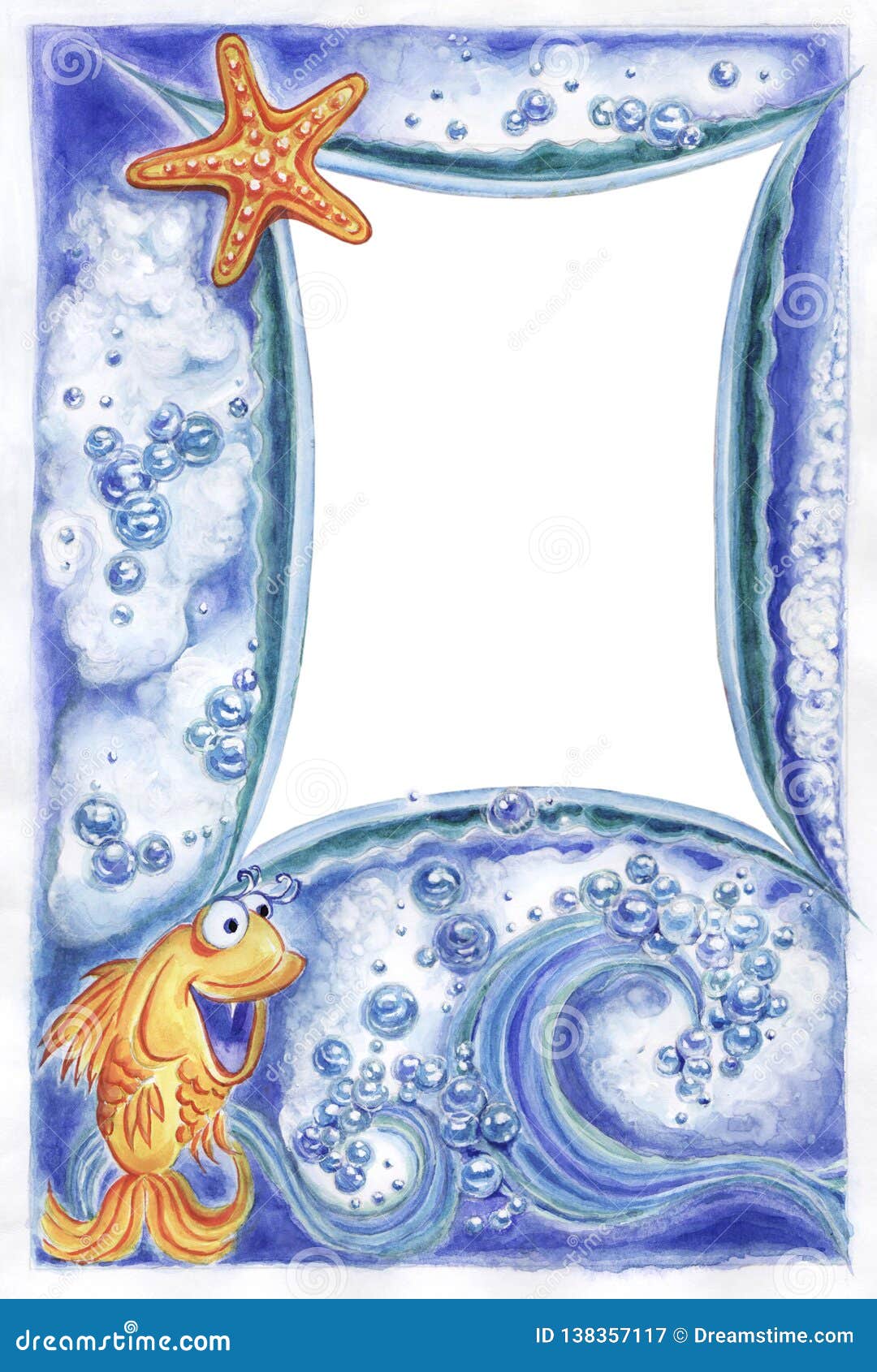 Frame with sea and fish. stock illustration. Illustration of wave ...