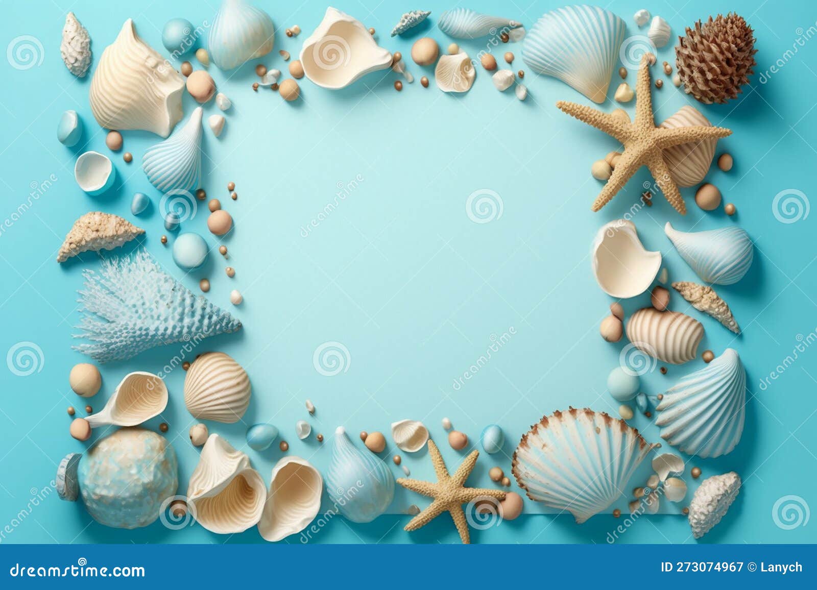 Frame of Sea Shells on the Light Blue Background. Copy Space ...