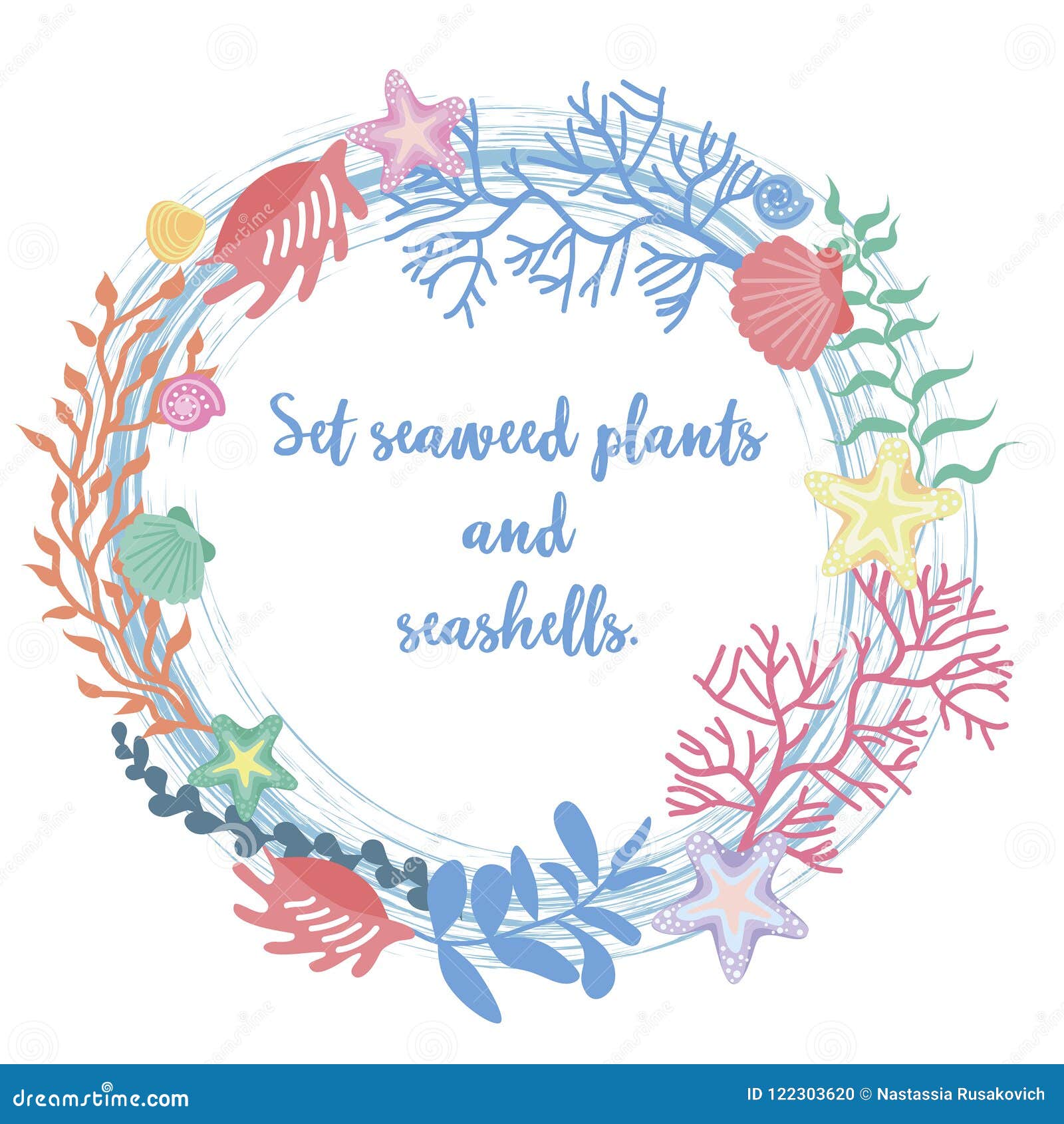 Frame of Seaweed, Coral and Shells. Stock Vector - Illustration of ...