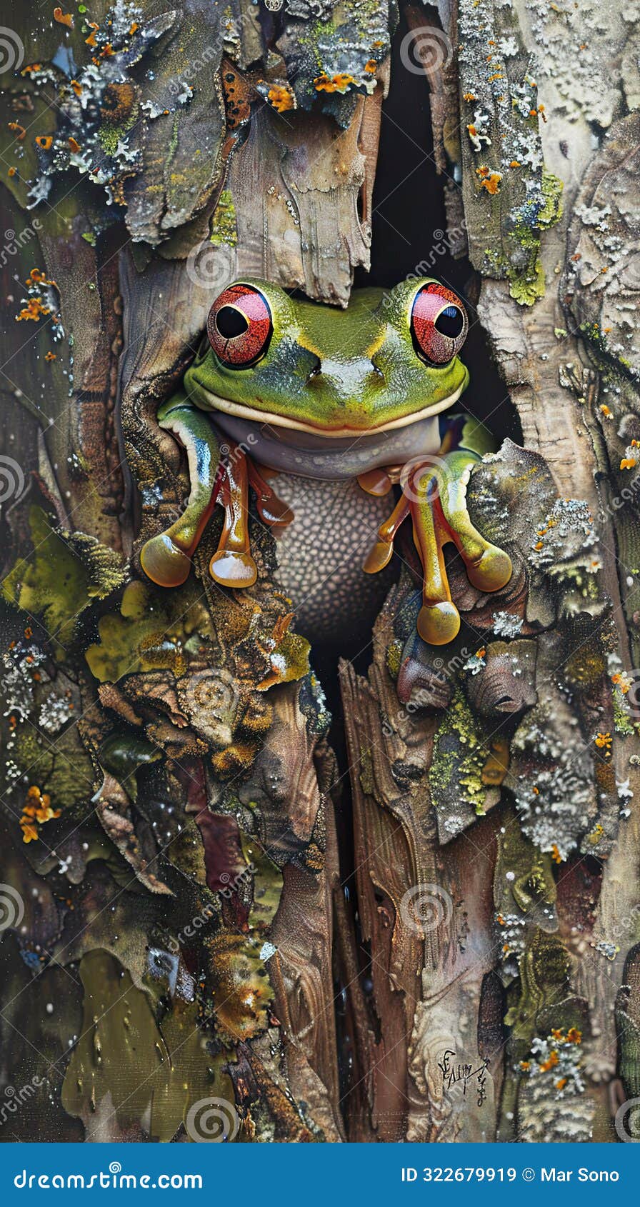 Frame the Serene Expression of a Lounging Tree Frog, Its Vibrant Colors ...