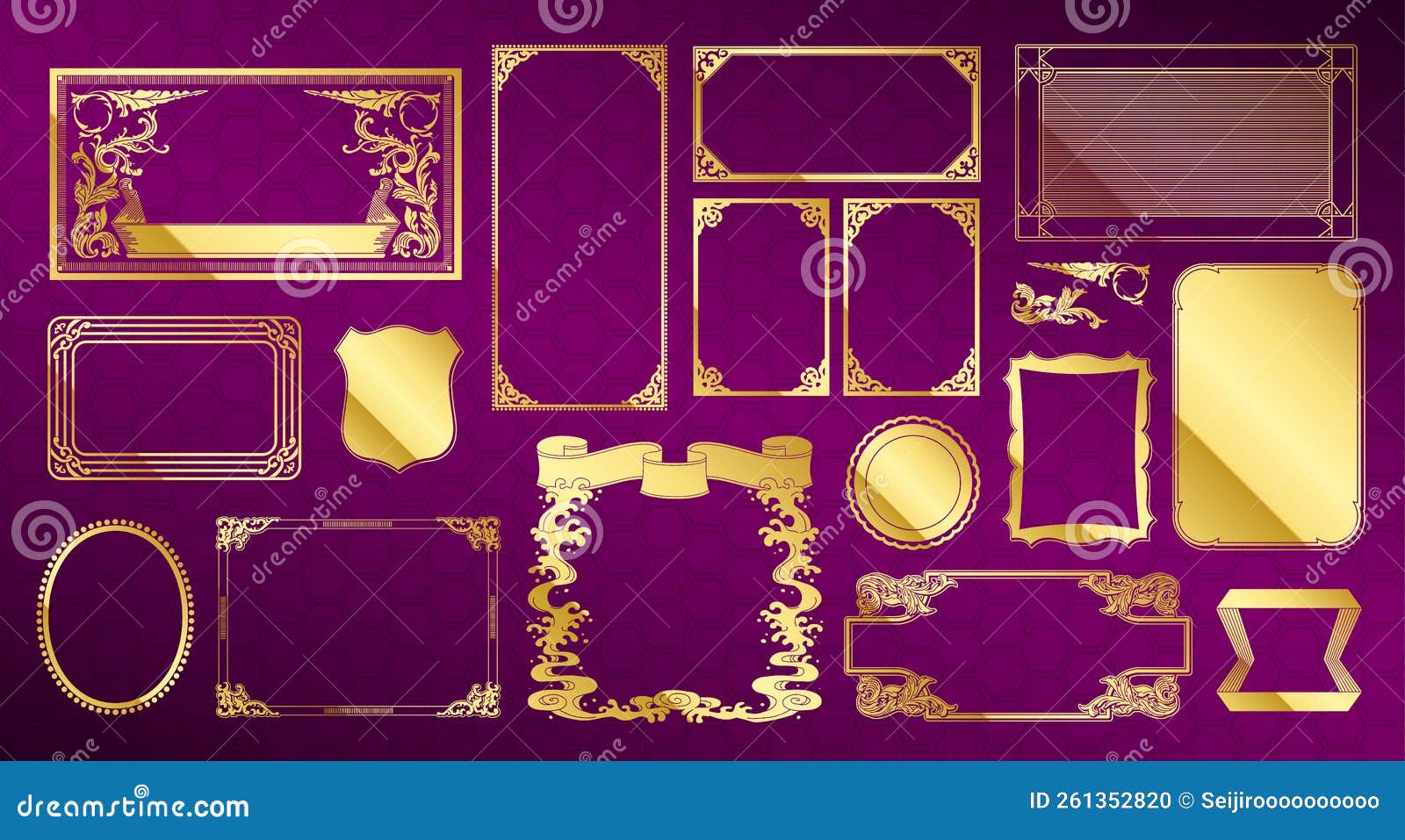 Frame Set with Japanese Style Gold Design Stock Vector - Illustration ...