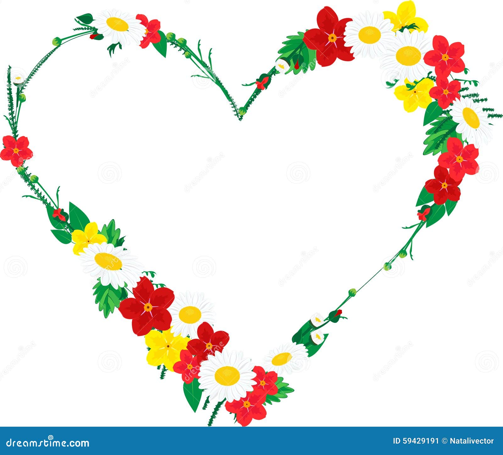 Frame in Shape of Heart Made of Flowers Stock Vector - Illustration of ...