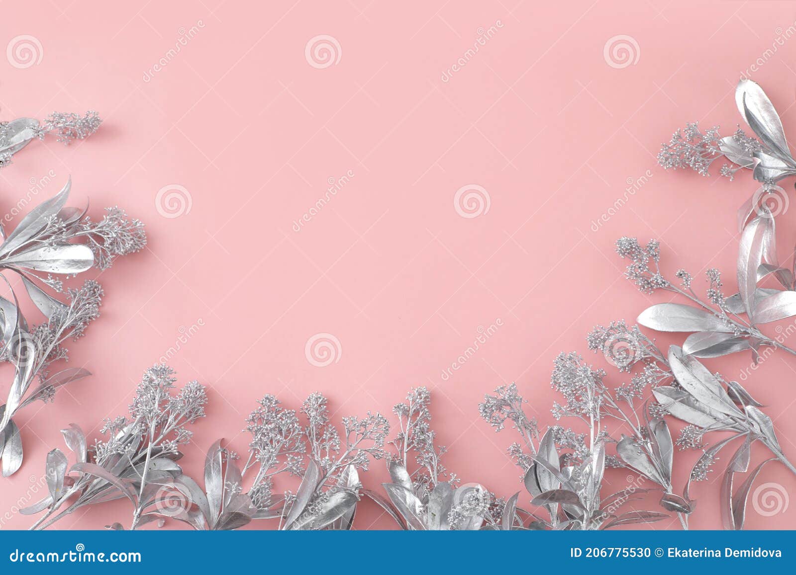 Frame of Silver Flowers on Table Stock Photo - Image of design ...