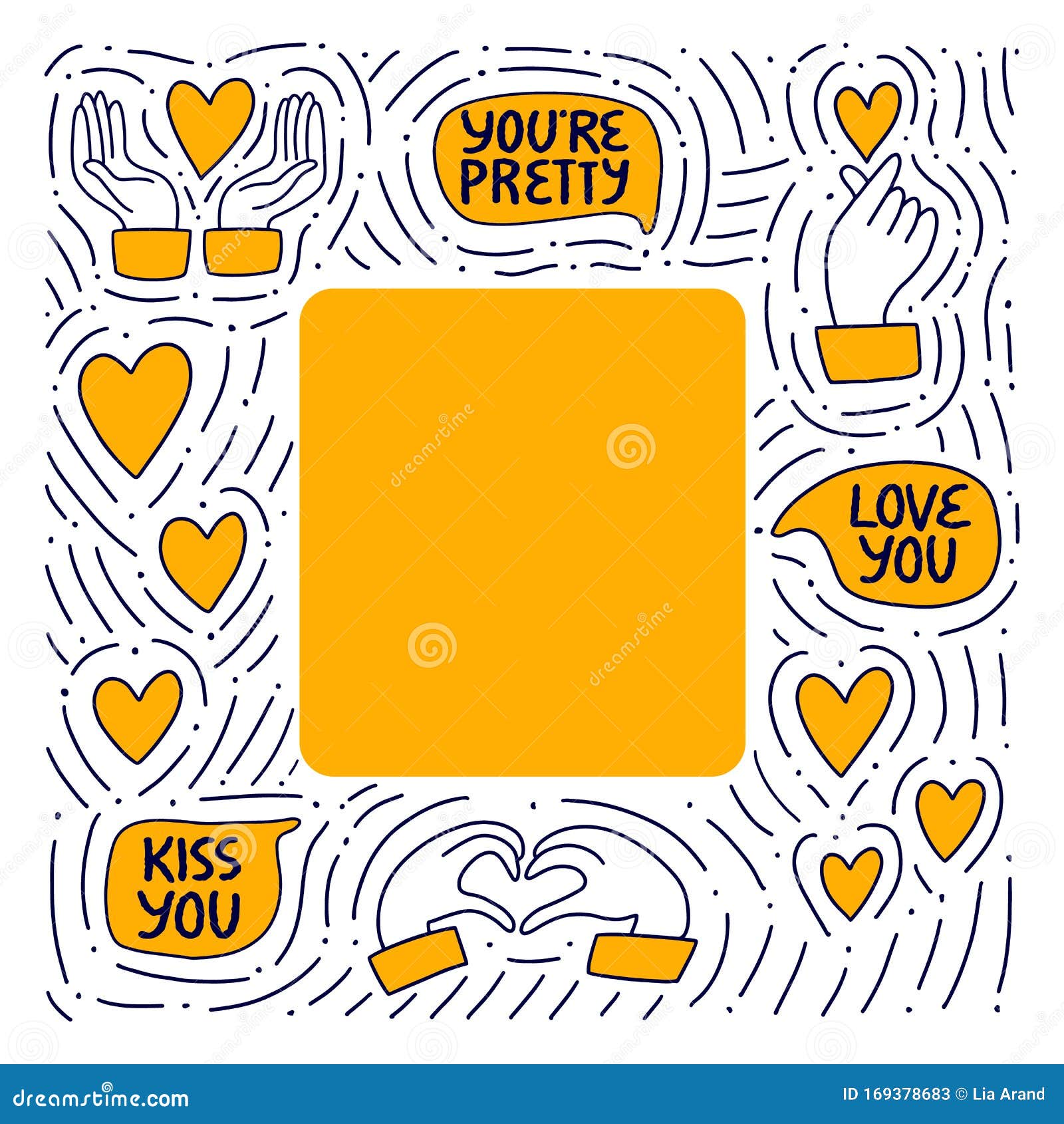 Frame with Slogans, Hearts and Hands. Stock Vector - Illustration of ...