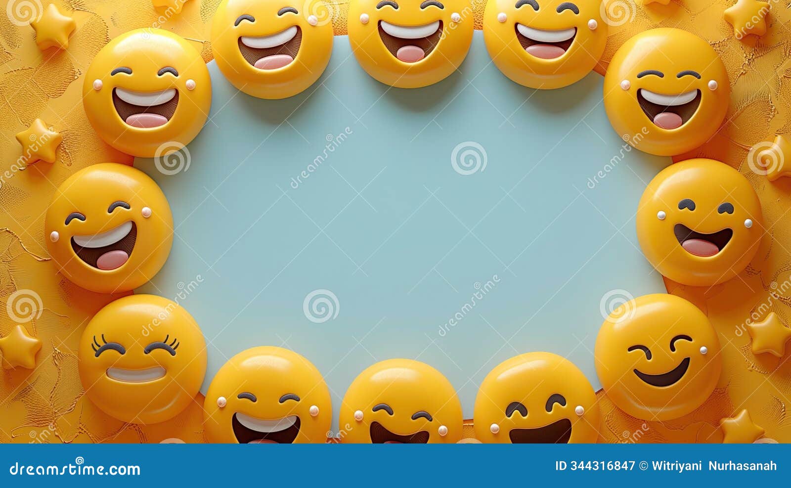 A Frame of Smiling Emojis on a Blue Background Stock Illustration ...