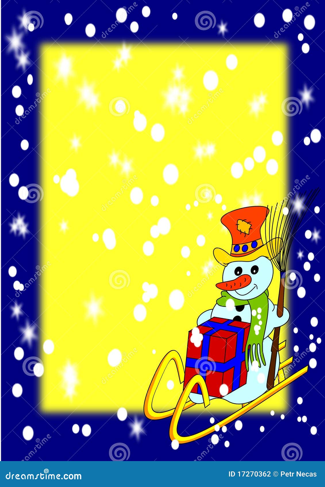 Frame with snowman on sled stock vector. Illustration of happy - 17270362