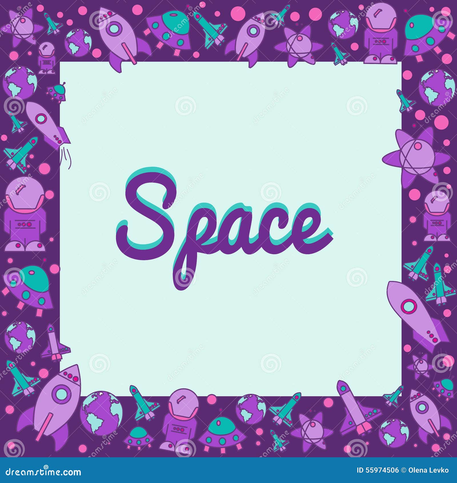 Frame with Space Elements in Flat Style. Stock Illustration ...