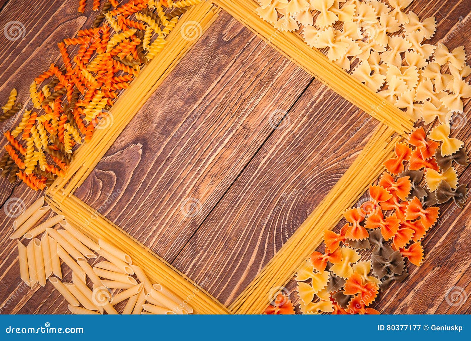 Frame of Spaghetti and Pasta on Retro Wooden Background Stock Image ...