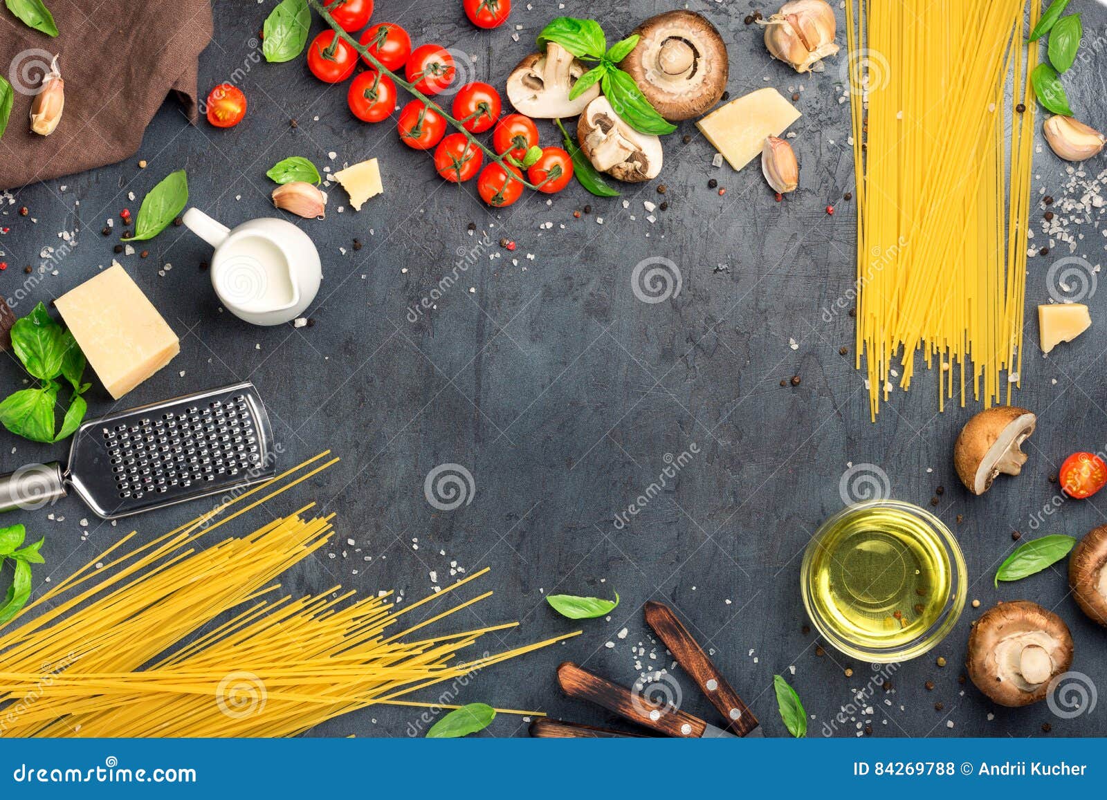 Frame of Spaghetti with Set of Ingredients for Cooking Pasta Stock ...