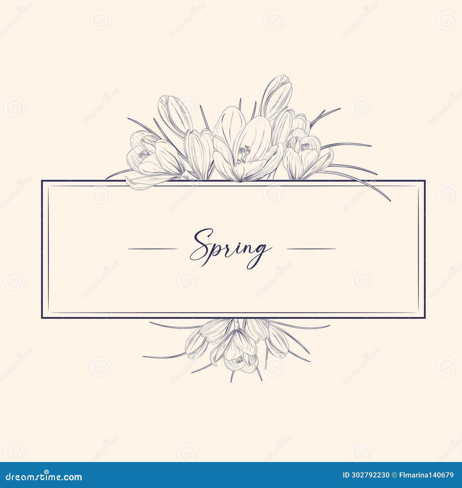 Frame of Spring Crocus Design Elements Hand Drawn. Square Frame for ...