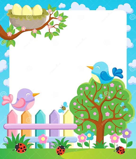 Frame with spring theme stock vector. Illustration of bird - 29179854