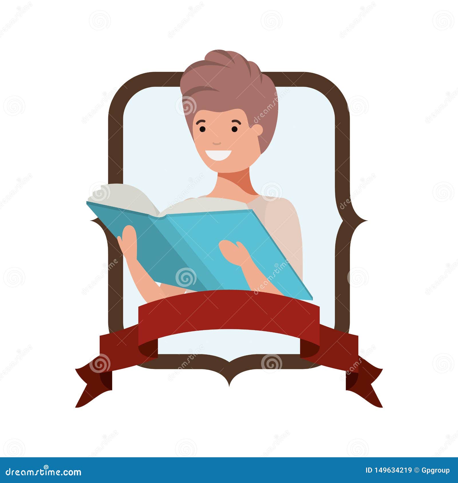 Frame with Student Boy and Reading Book Stock Vector - Illustration of ...