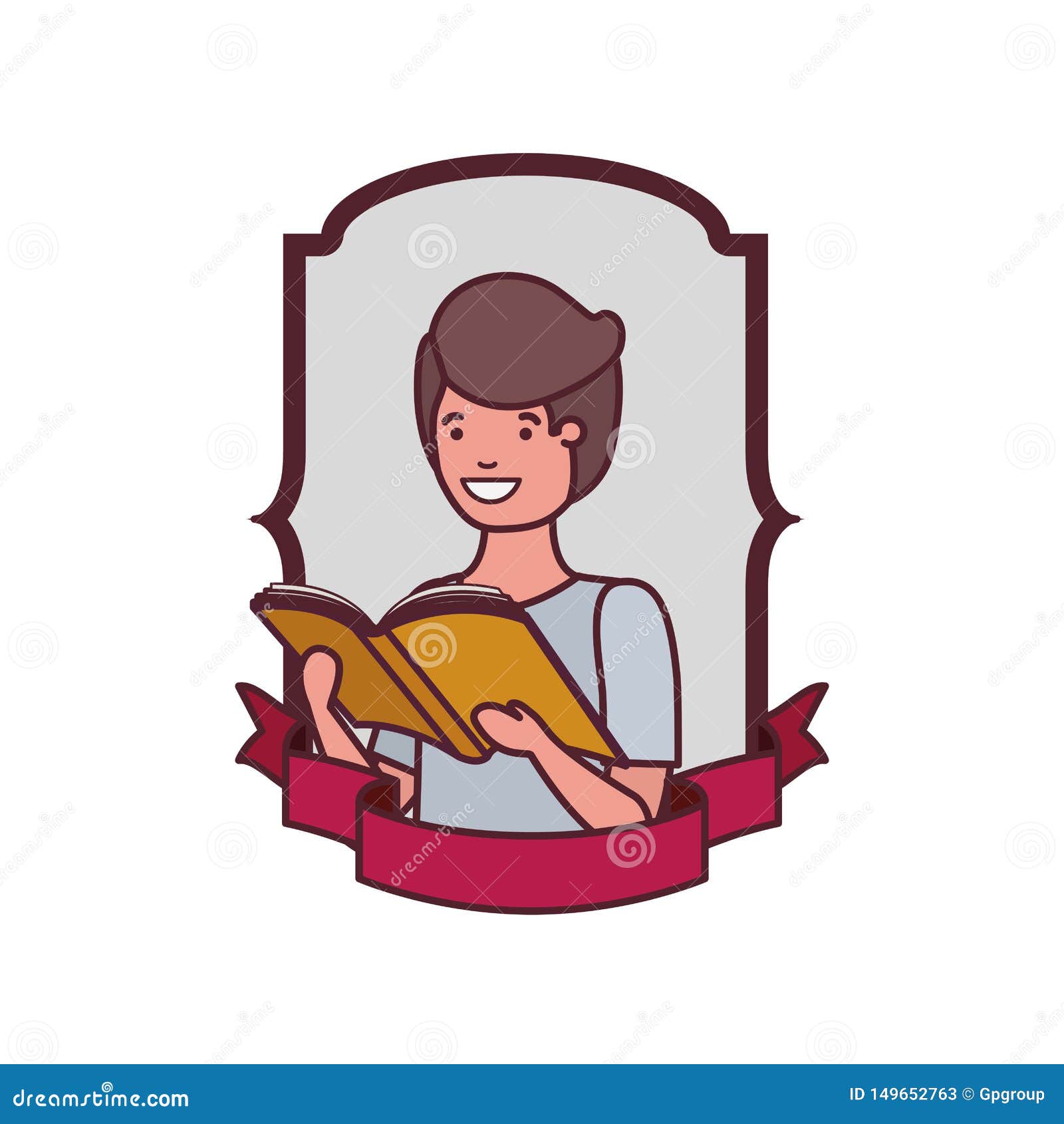 Frame with Student Boy and Reading Book Stock Vector - Illustration of ...