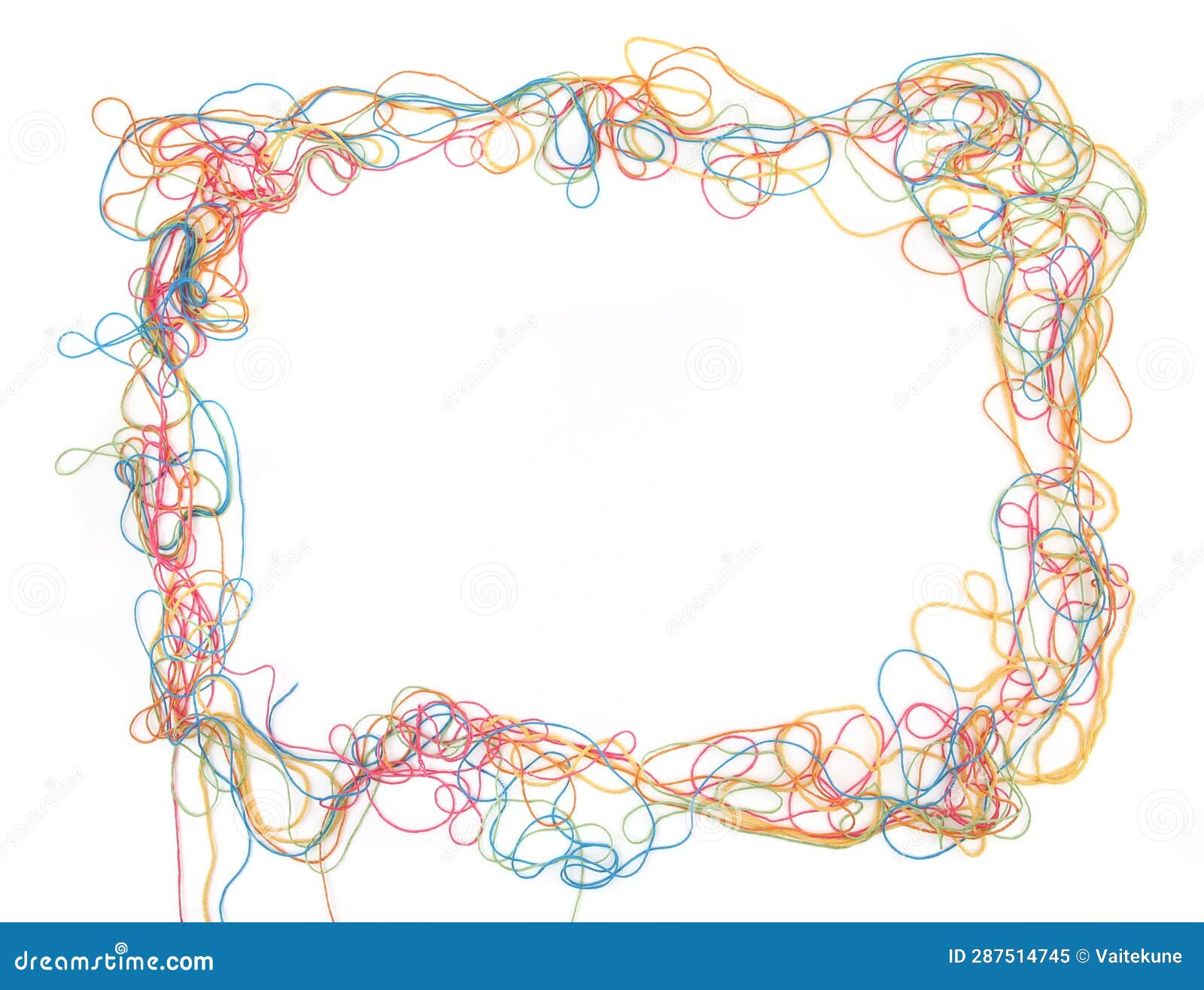 Frame of Tangled Colorful Cotton Threads Isolated on White Background ...
