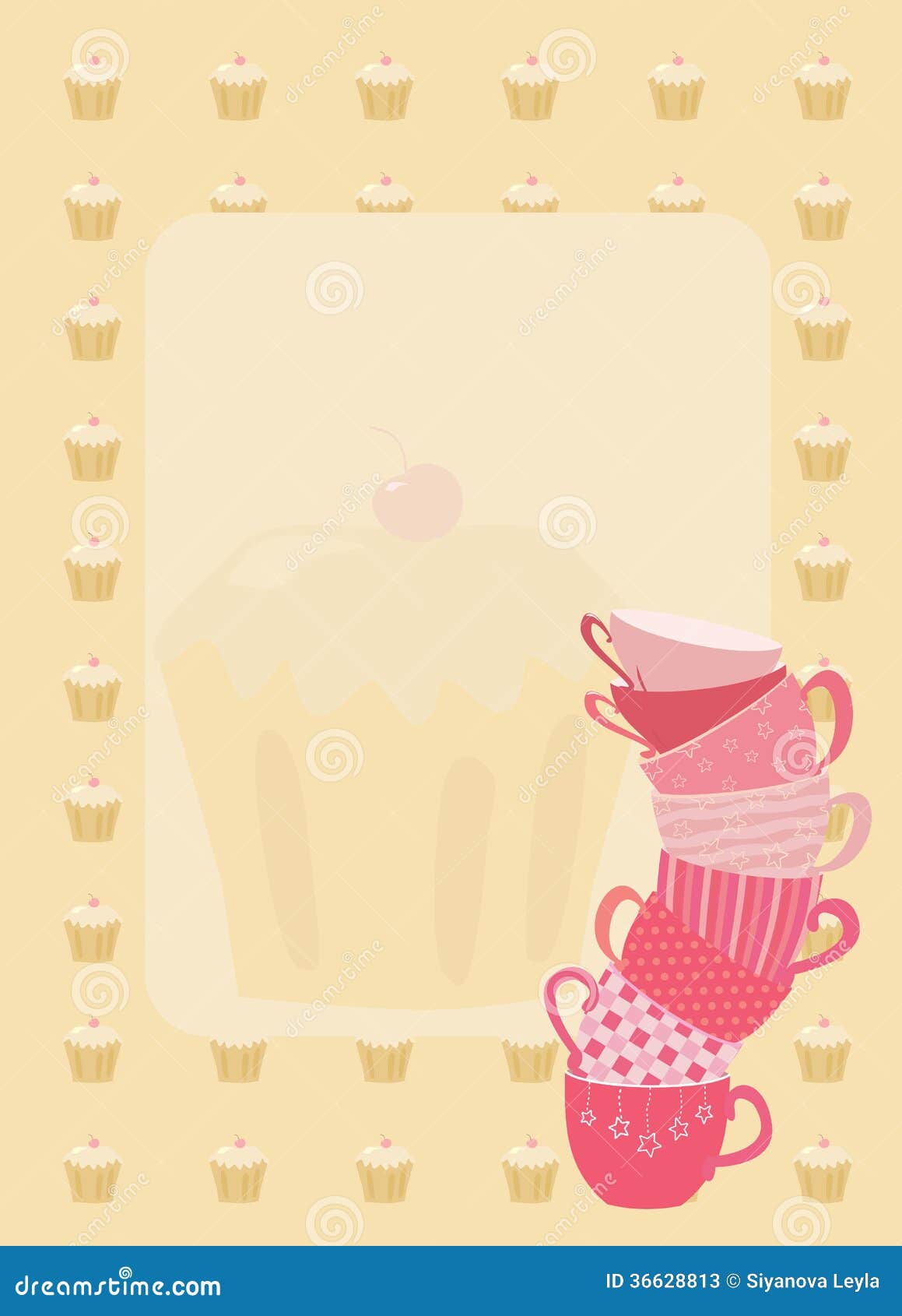 Frame with Teacup and Cupcakes Stock Vector - Illustration of backdrop ...