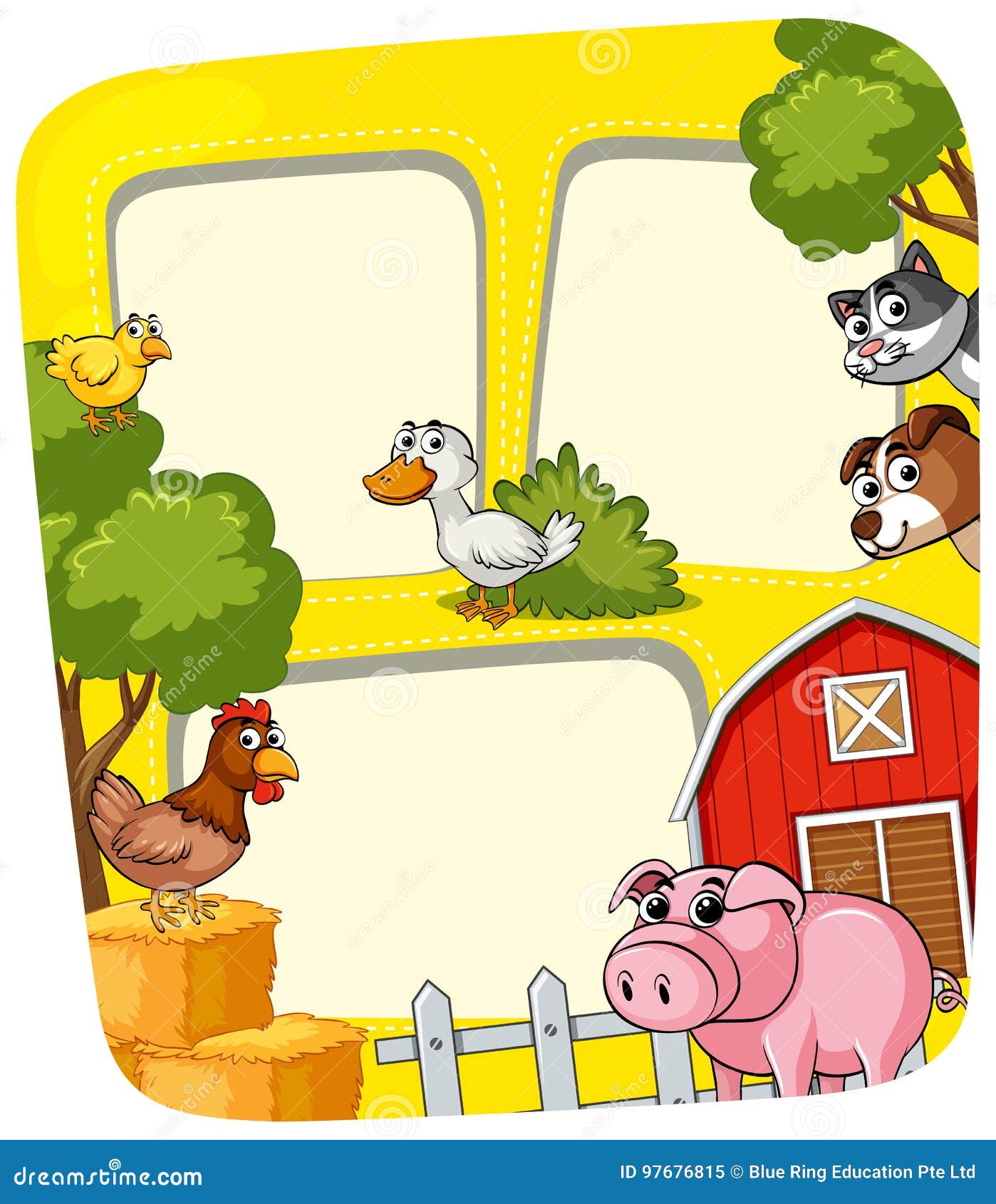 Frame Template with Animals in the Farm Stock Vector - Illustration of ...