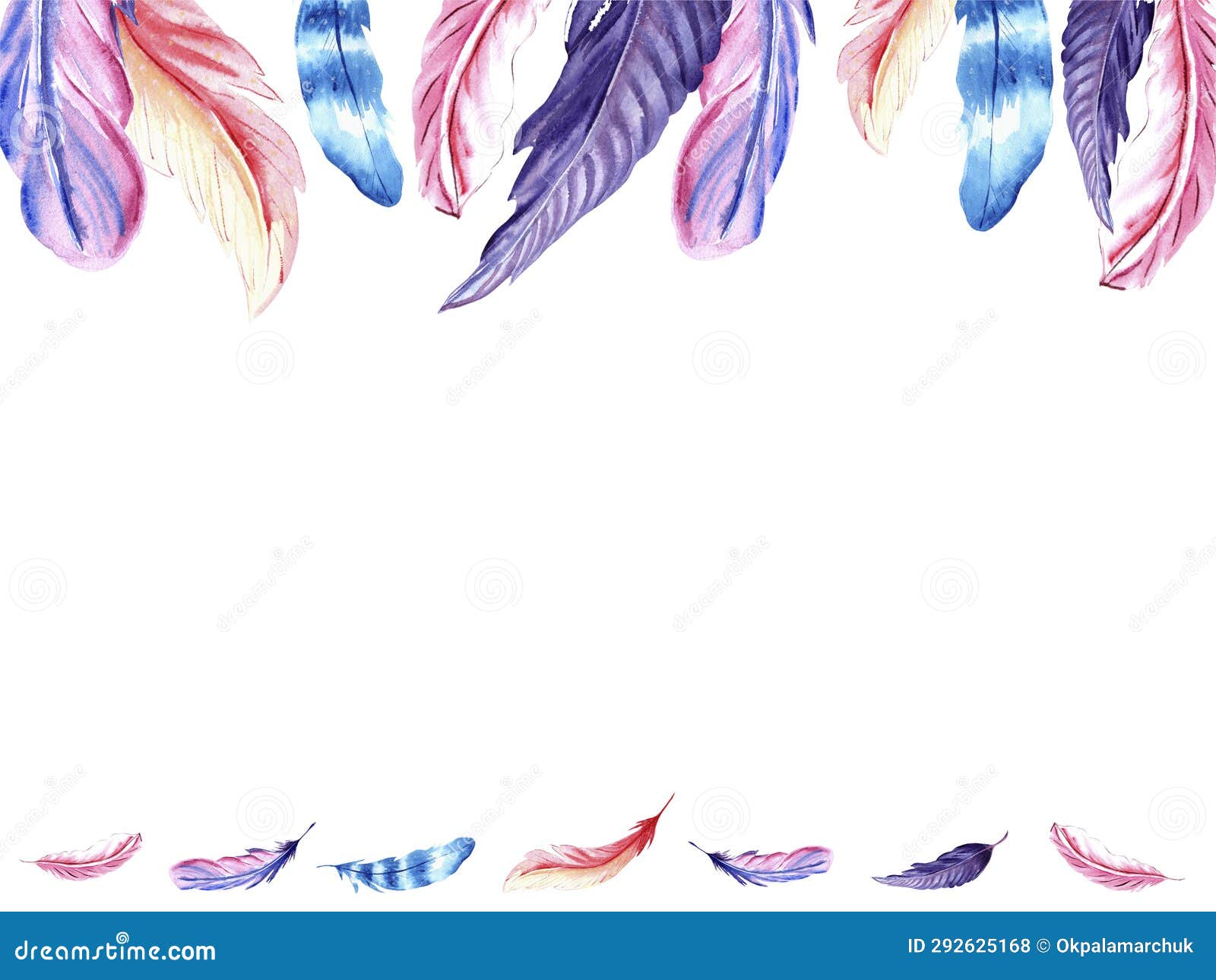 Frame, Template with Bird Feathers Different Colors Hand Drawn ...