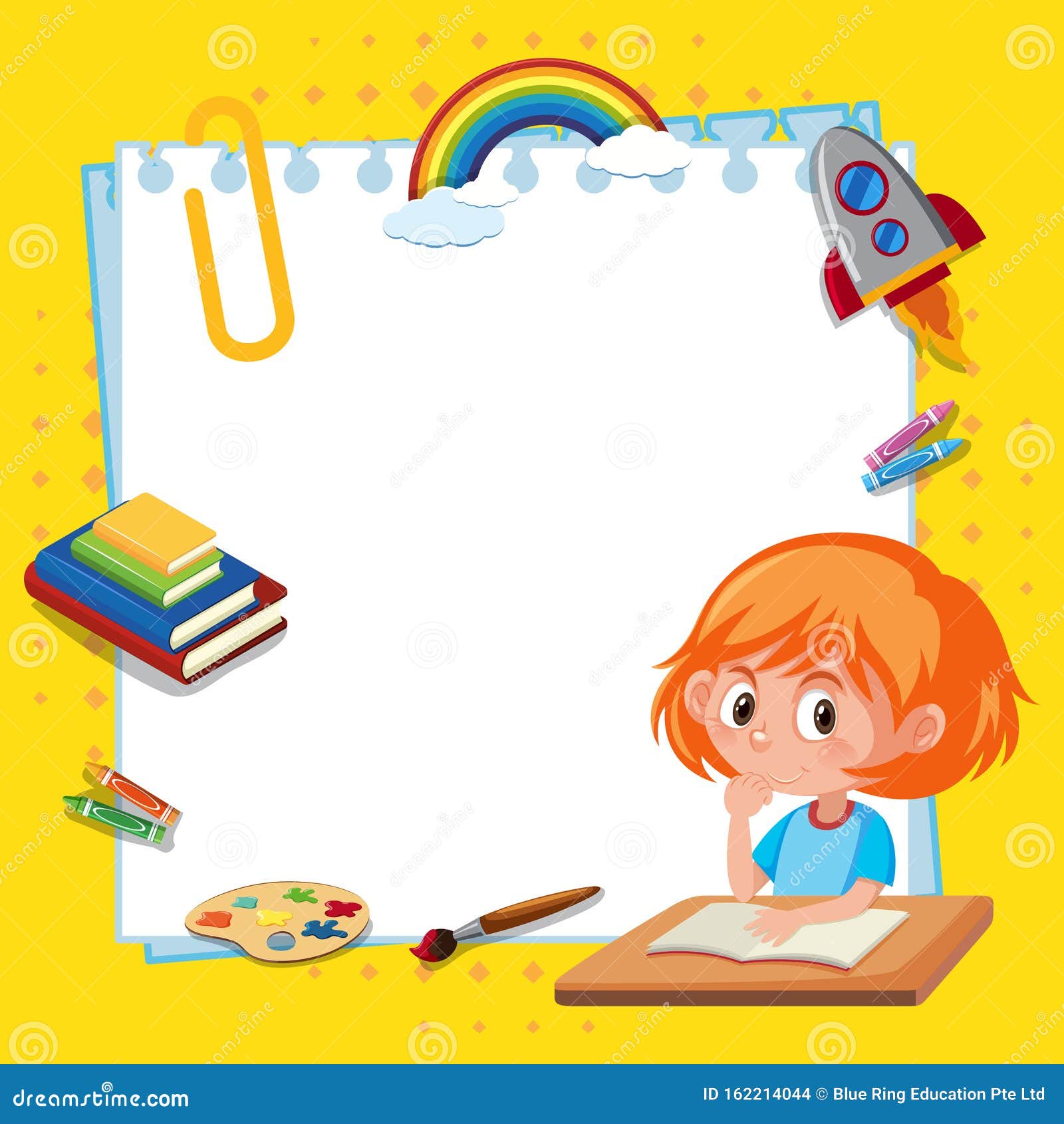 Frame Template Design with Girl Reading Book Stock Vector ...