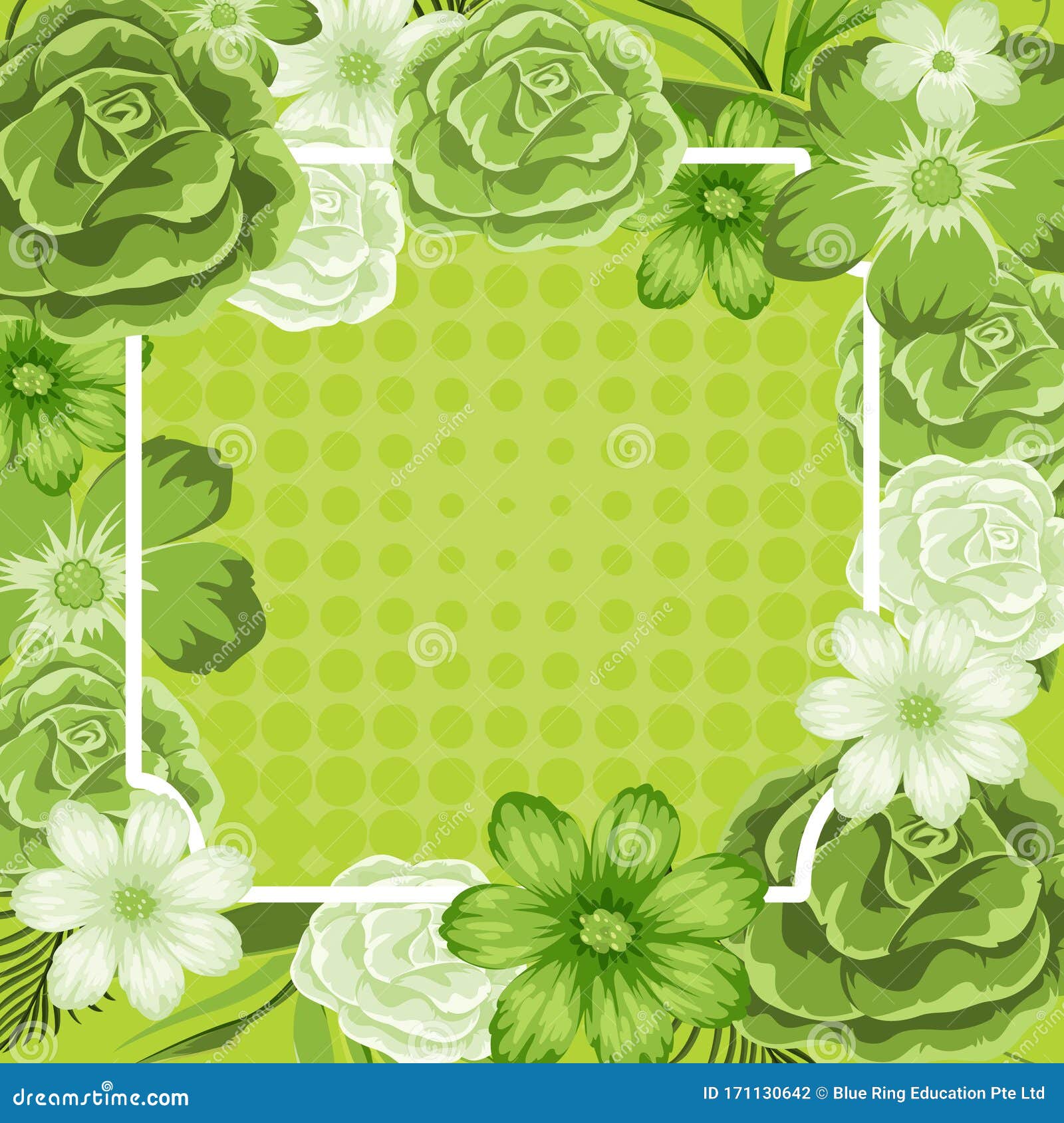 Frame Template Design with Green Flowers Stock Illustration ...