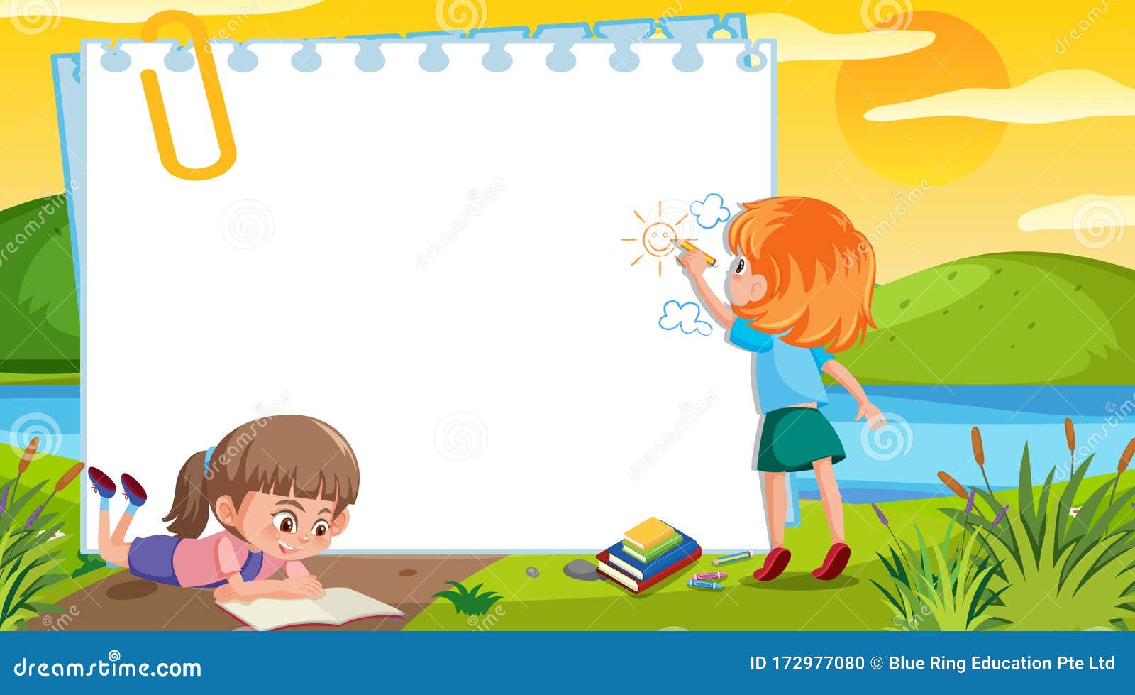 Frame Template Design with Kids Drawing in the Park Background Stock ...