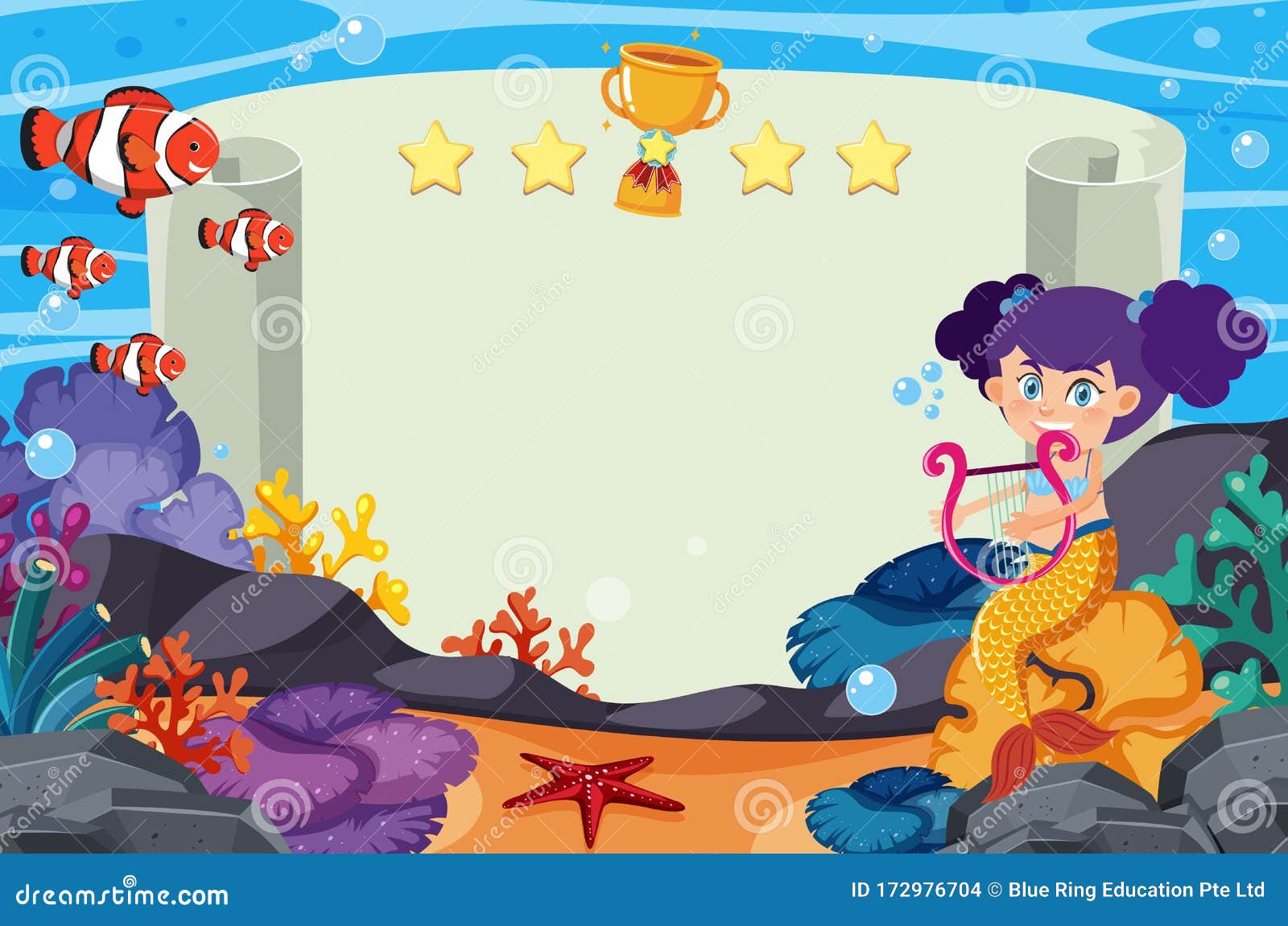 Frame Template Design with Mermaid Under the Sea Stock Vector ...