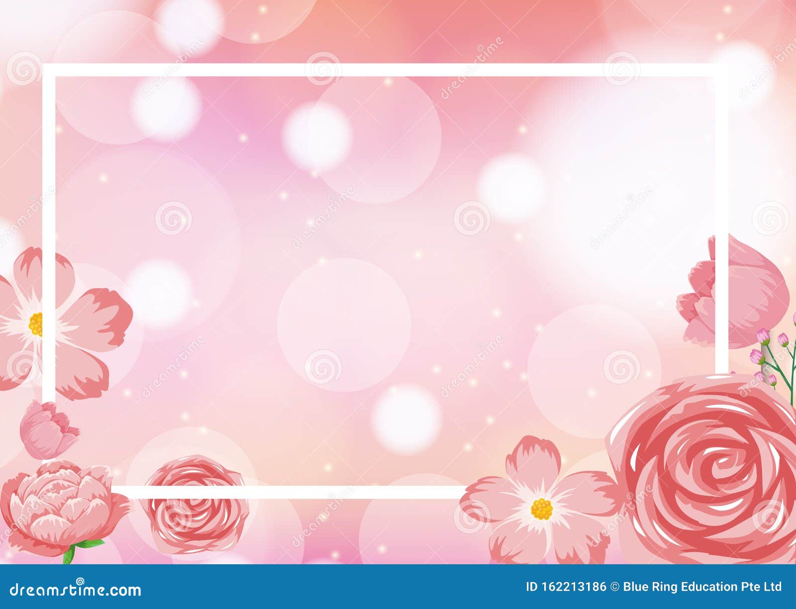 Frame Template Design with Pink Roses Stock Vector - Illustration of ...