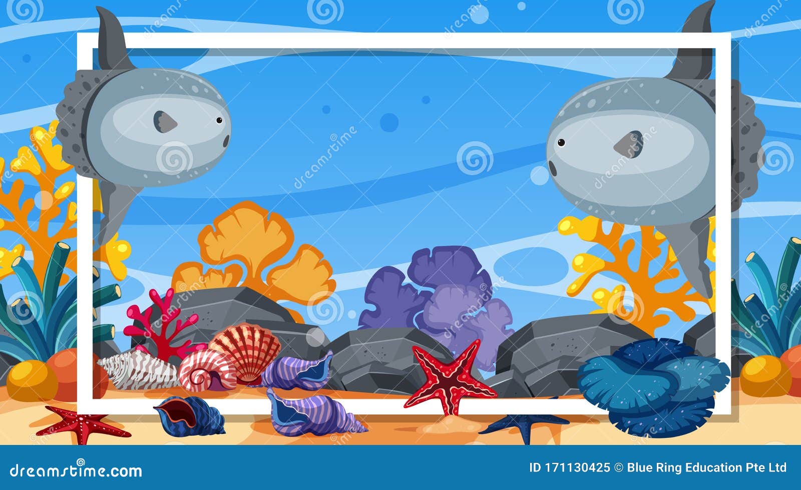 Frame Template Design with Sea Creatures Under the Ocean Stock ...