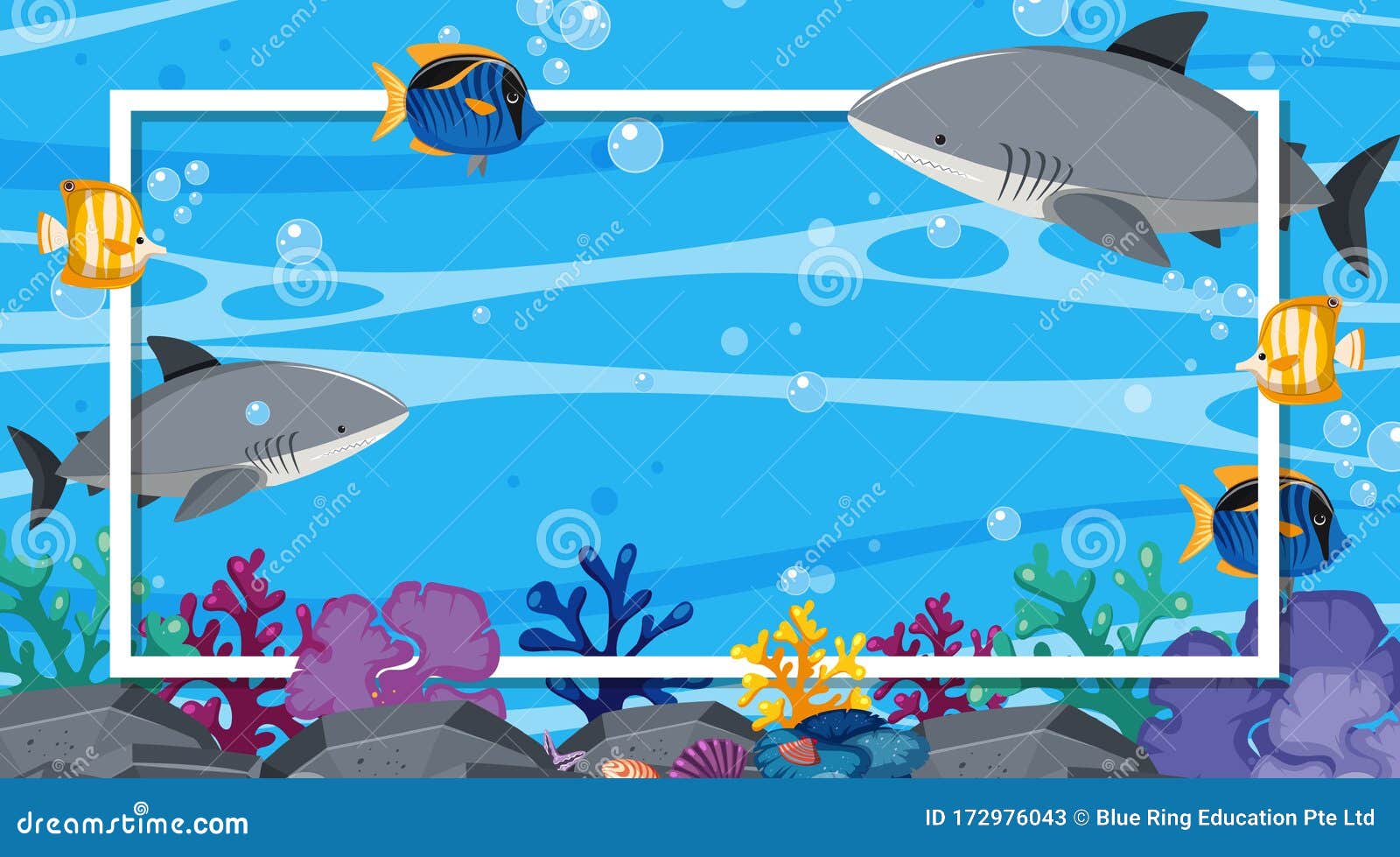 Frame Template Design with Sea Creatures Under the Ocean Stock Vector ...
