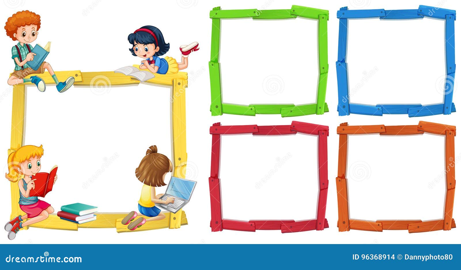 Frame Template with Happpy Children Reading Books Stock Vector ...