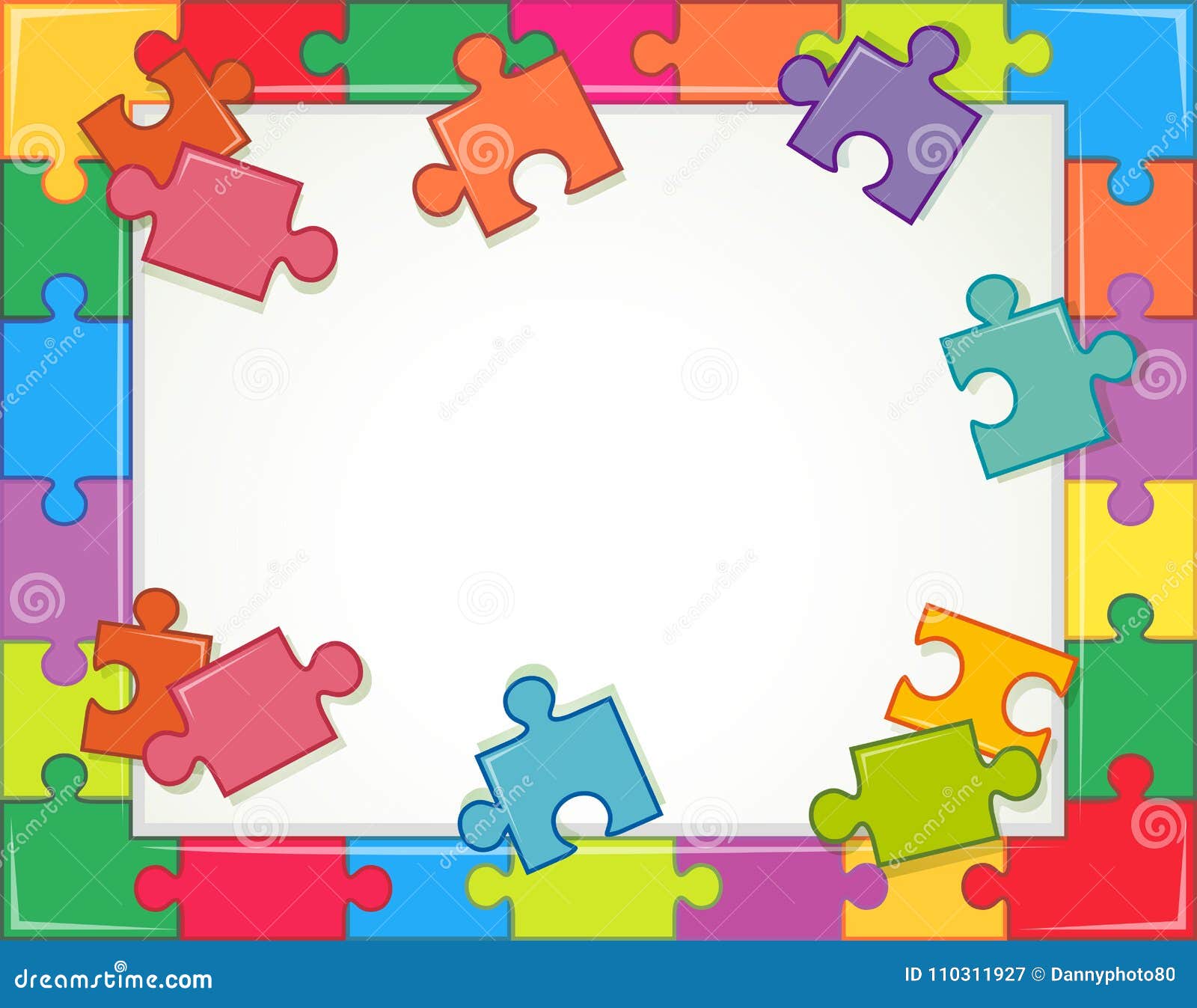 Frame Template with Jigsaw Puzzle Pieces Stock Vector - Illustration of ...