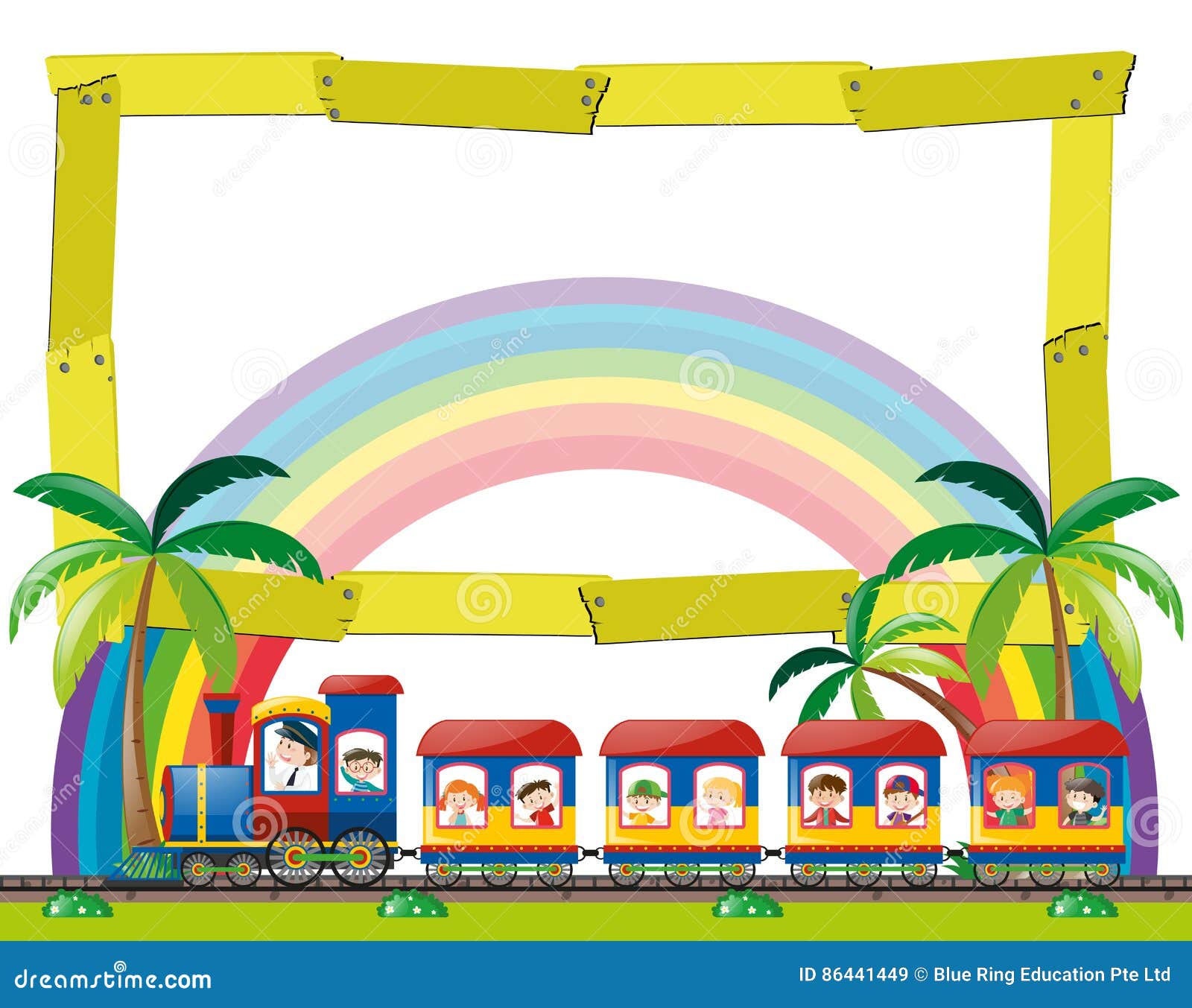 Frame Template with Kids on the Train Stock Vector - Illustration of ...