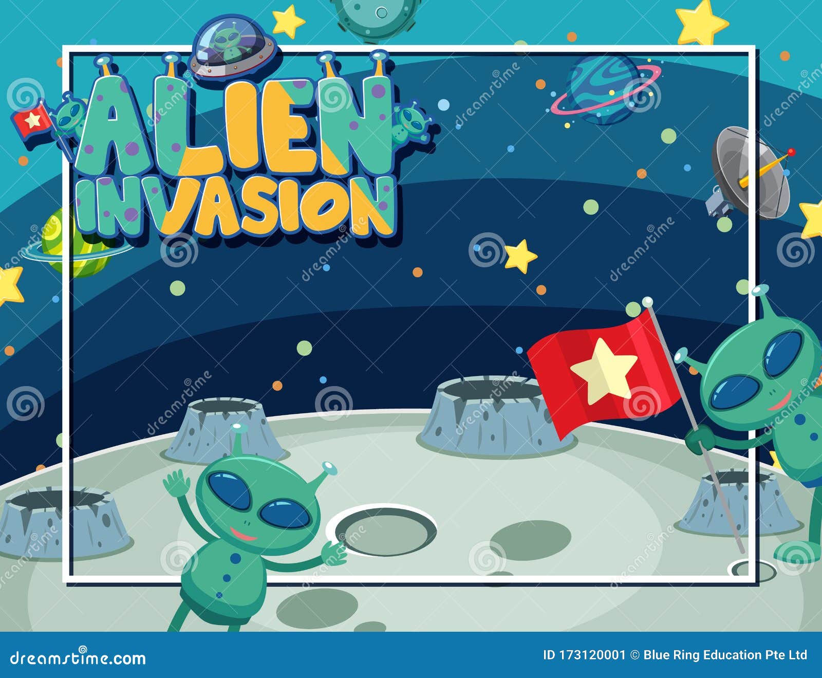 Frame Template with Two Aliens in the Space Stock Vector - Illustration ...