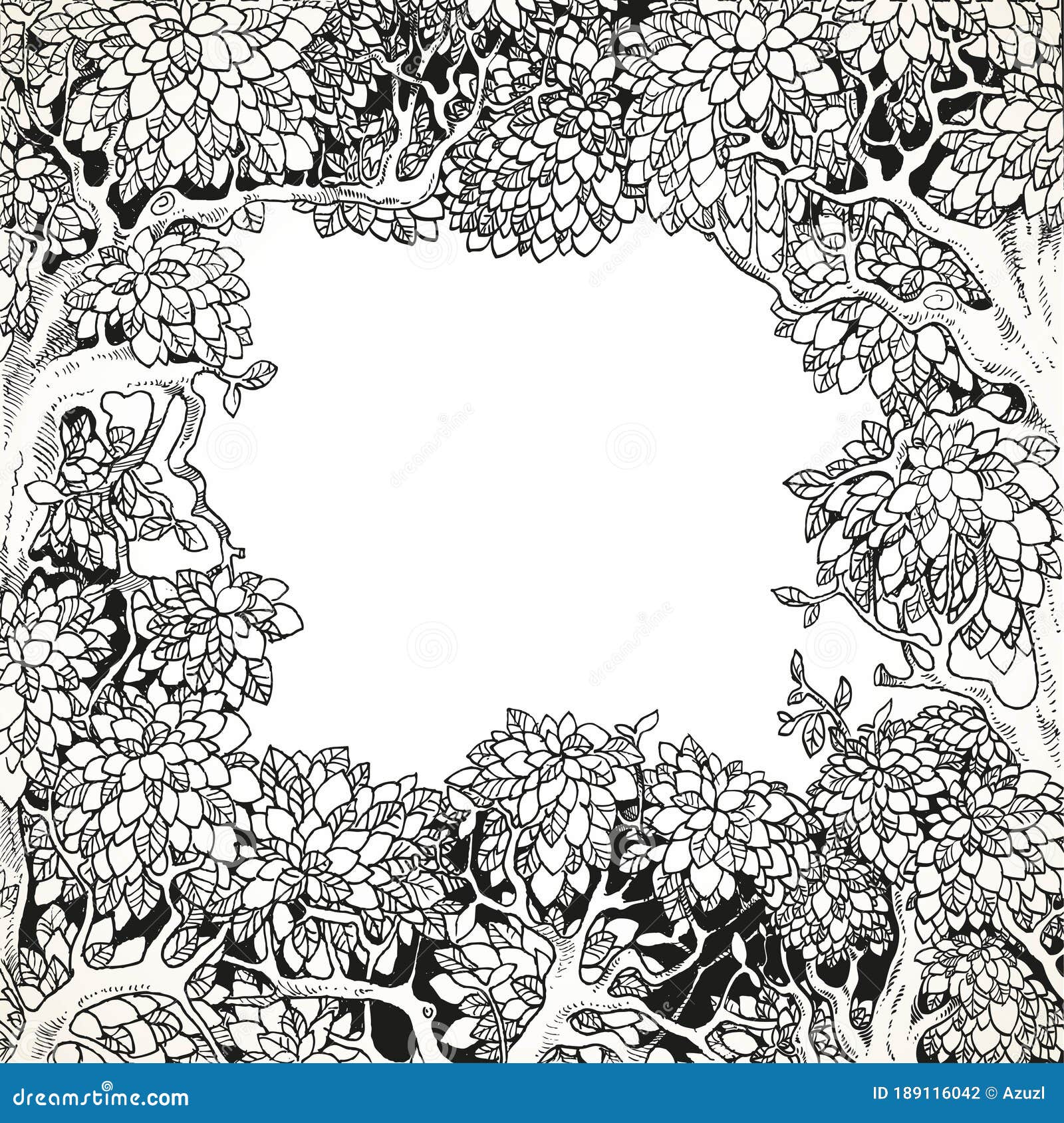 Frame for Text Decoration Enchanted Forest Black and White Stock ...