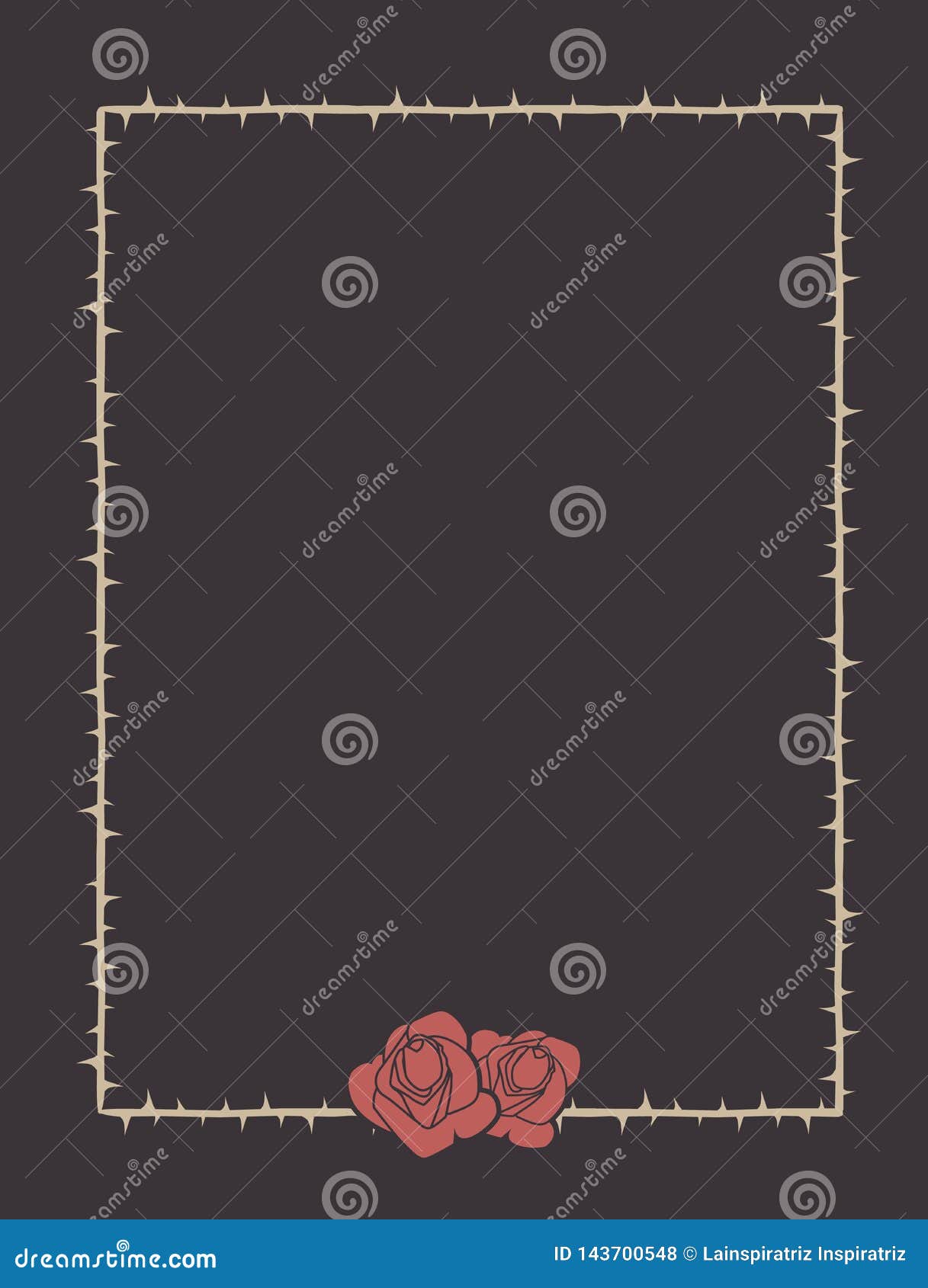 Frame of Thorns with Two Roses on Its Bottom, Isolated on Dark ...