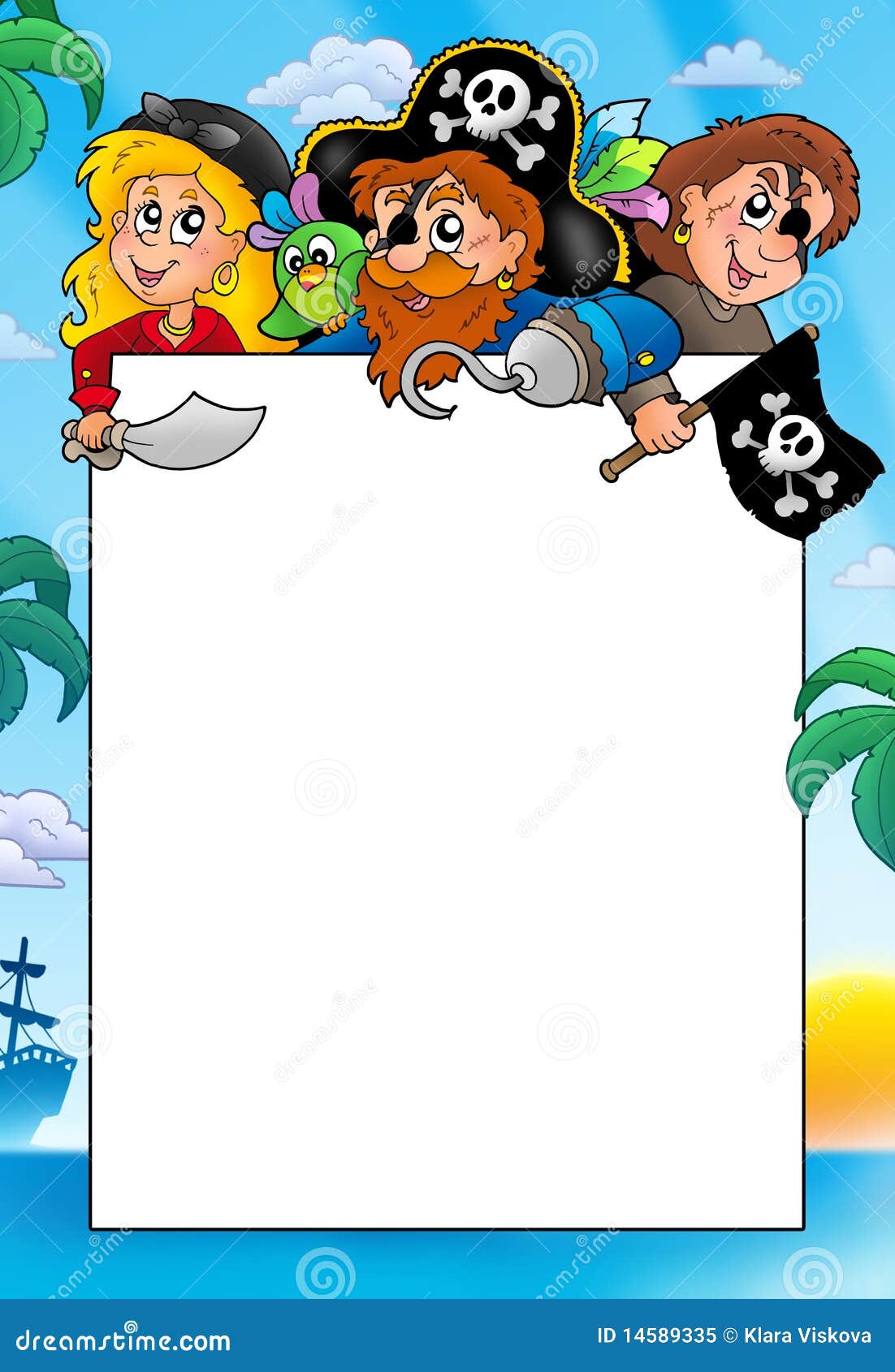 Frame with Three Cartoon Pirates Stock Illustration - Illustration of ...