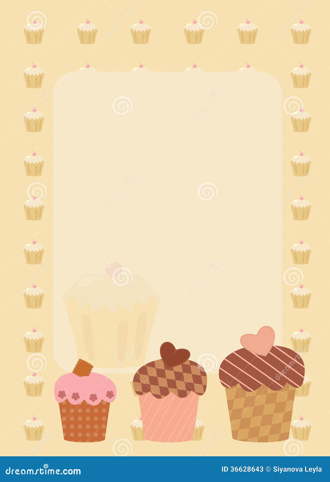 Frame with three cupcakes stock vector. Illustration of good - 36628643