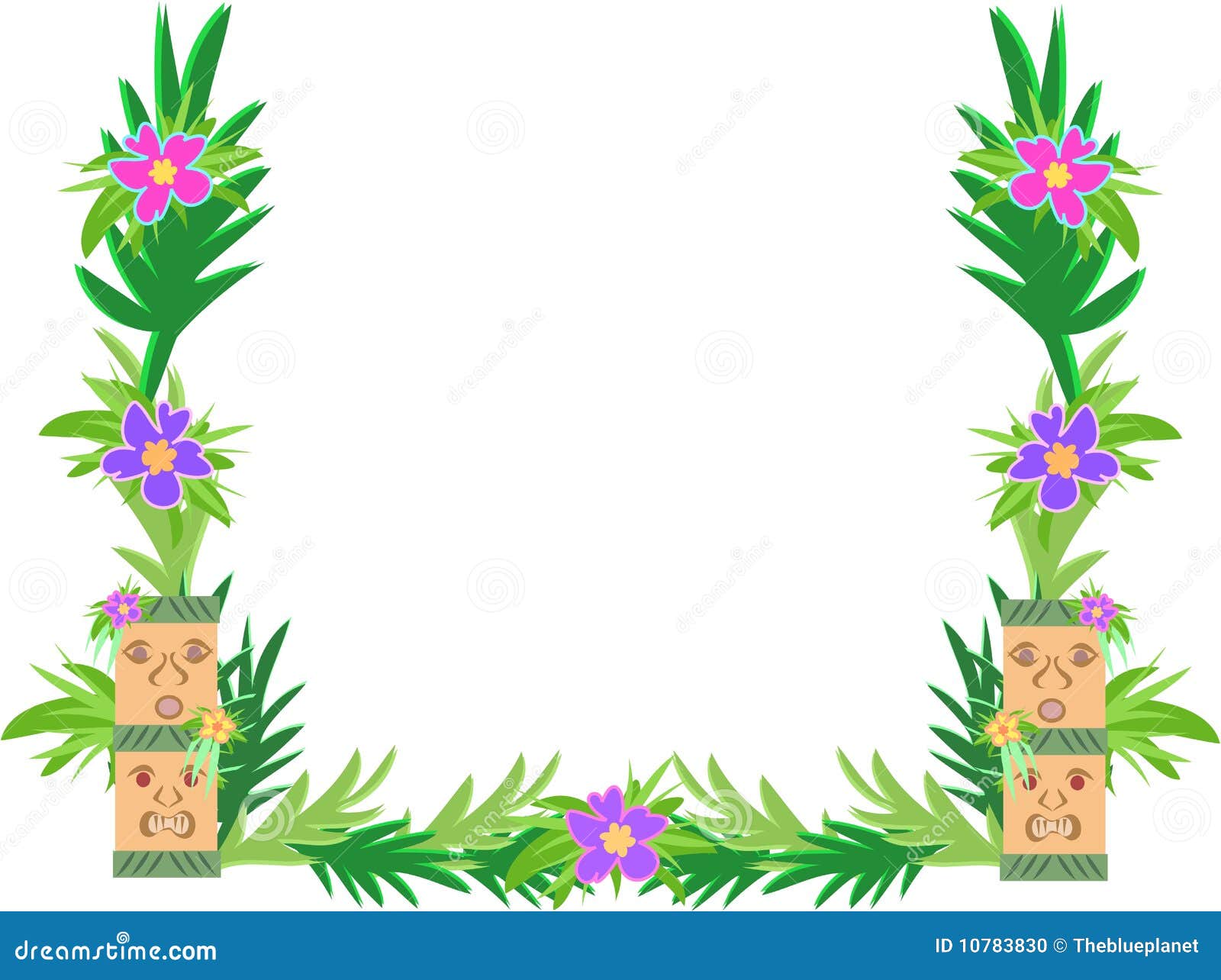 Frame of Tiki and Hibiscus Flowers Stock Vector - Illustration of ...