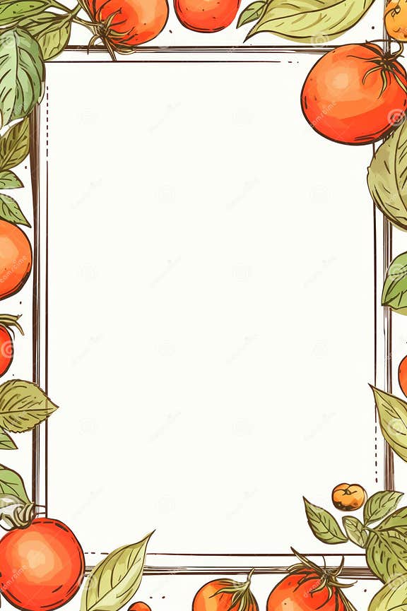 A Frame with Tomatoes and Leaves on a White Background Stock ...