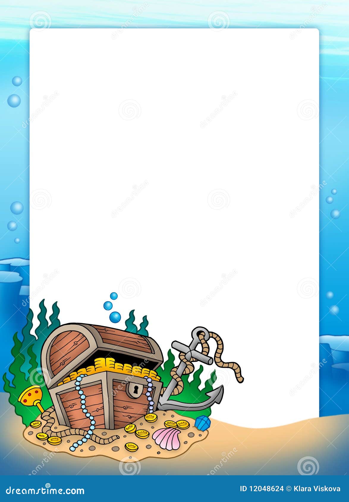 Frame with Treasure Chest in Sea Stock Illustration - Illustration of ...
