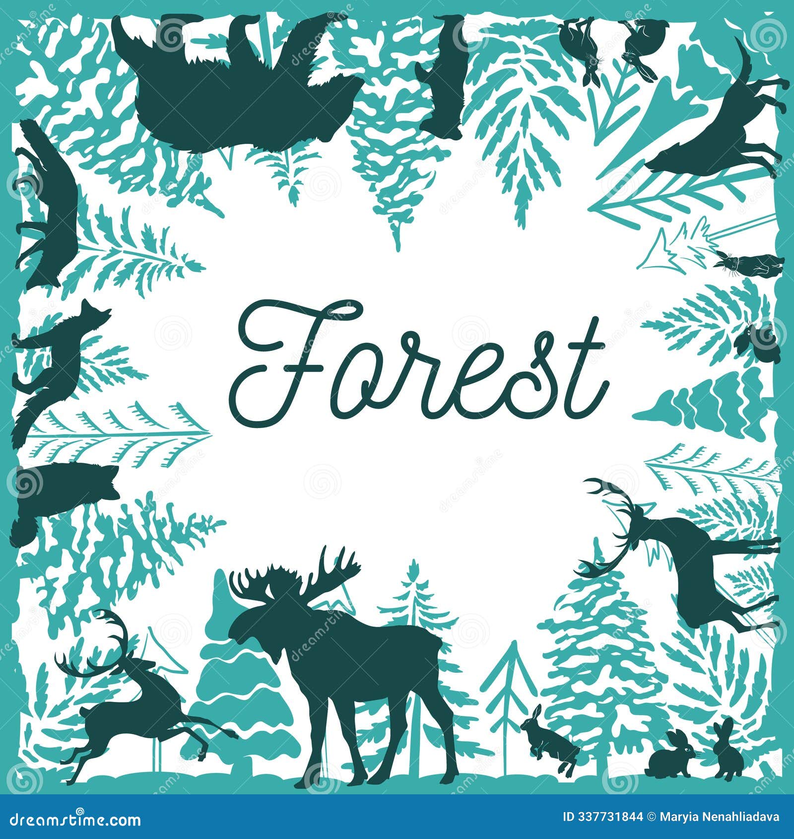 Frame of Trees and Animals in the Forest. Hand Drawing Stock Photo ...