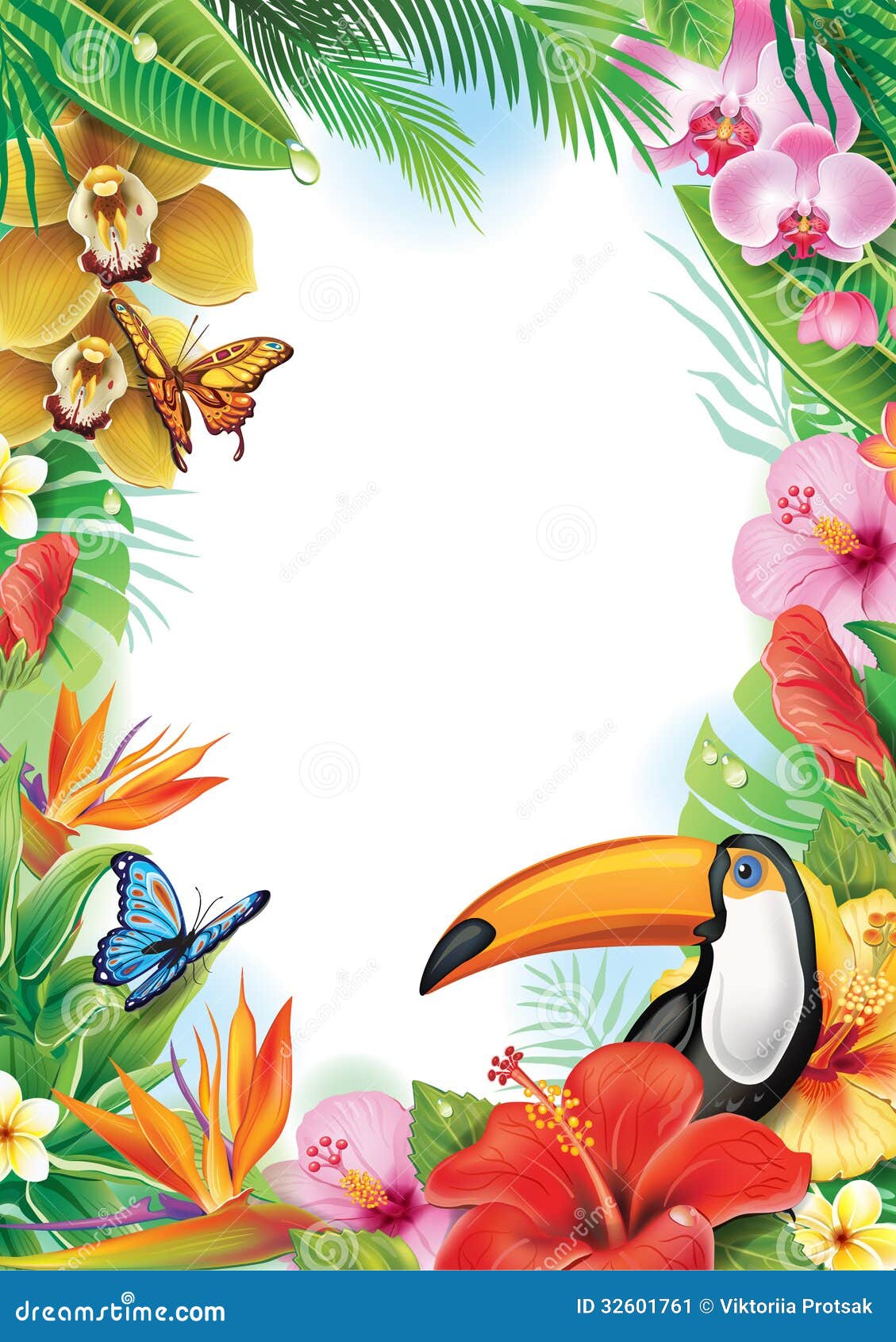 Frame With Tropical Leaves; Monstera, Palm, Banana, Saw Palmetto ...