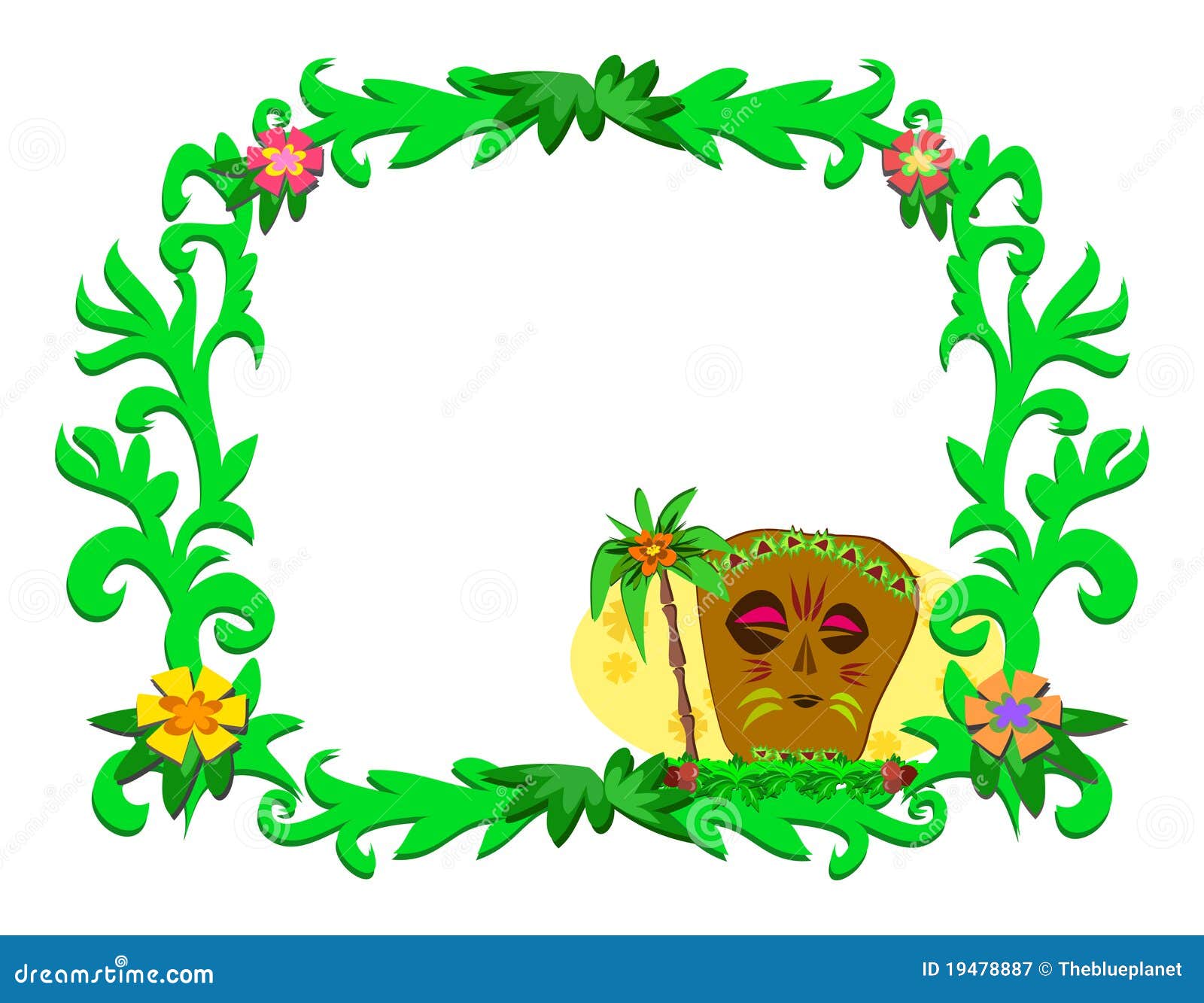 Frame of Tropical Plants and Tiki Stock Vector - Illustration of tree ...