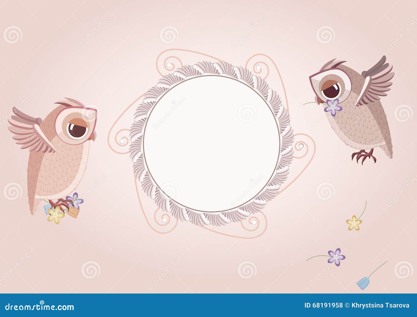 Frame and two cute owls stock vector. Illustration of cartoon - 68191958