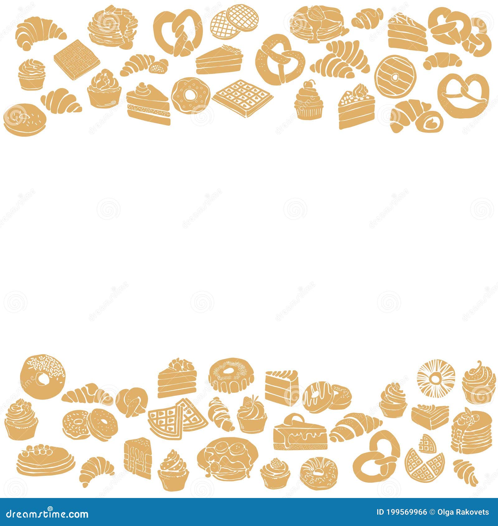 Frame of Two Horizontal Borders with Silhouettes of Breakfast Pastries ...