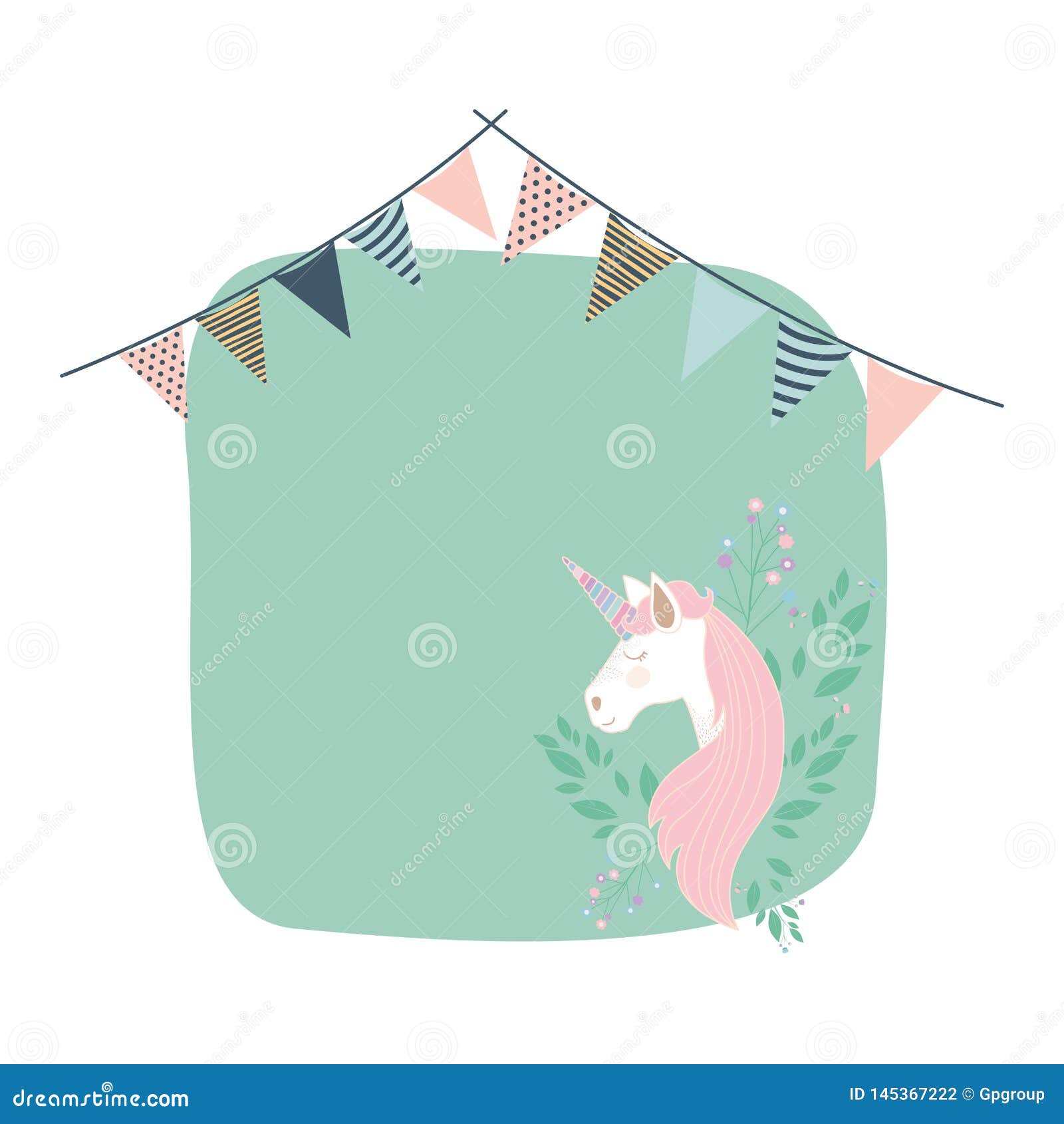 Frame with Unicorn and Party Garlands Stock Vector - Illustration of ...