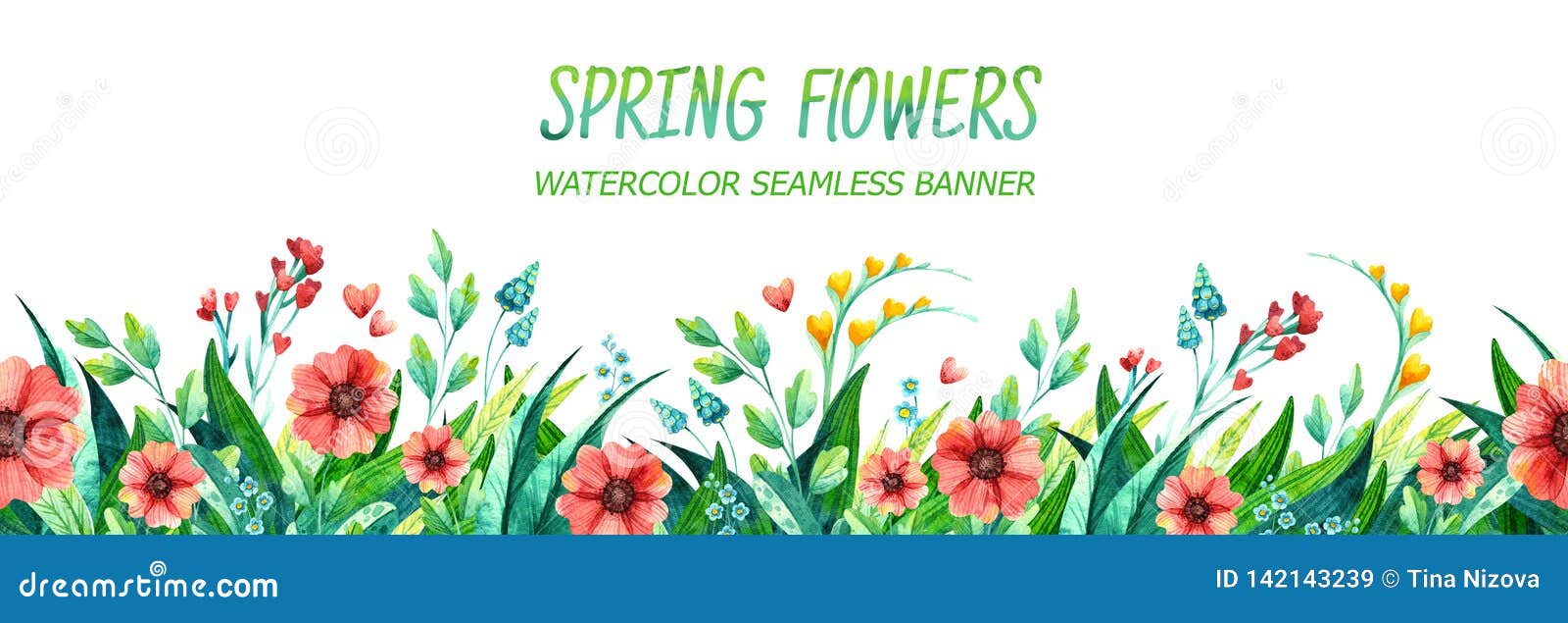 Seamless Header of Bright Flowers. Stock Illustration - Illustration of ...