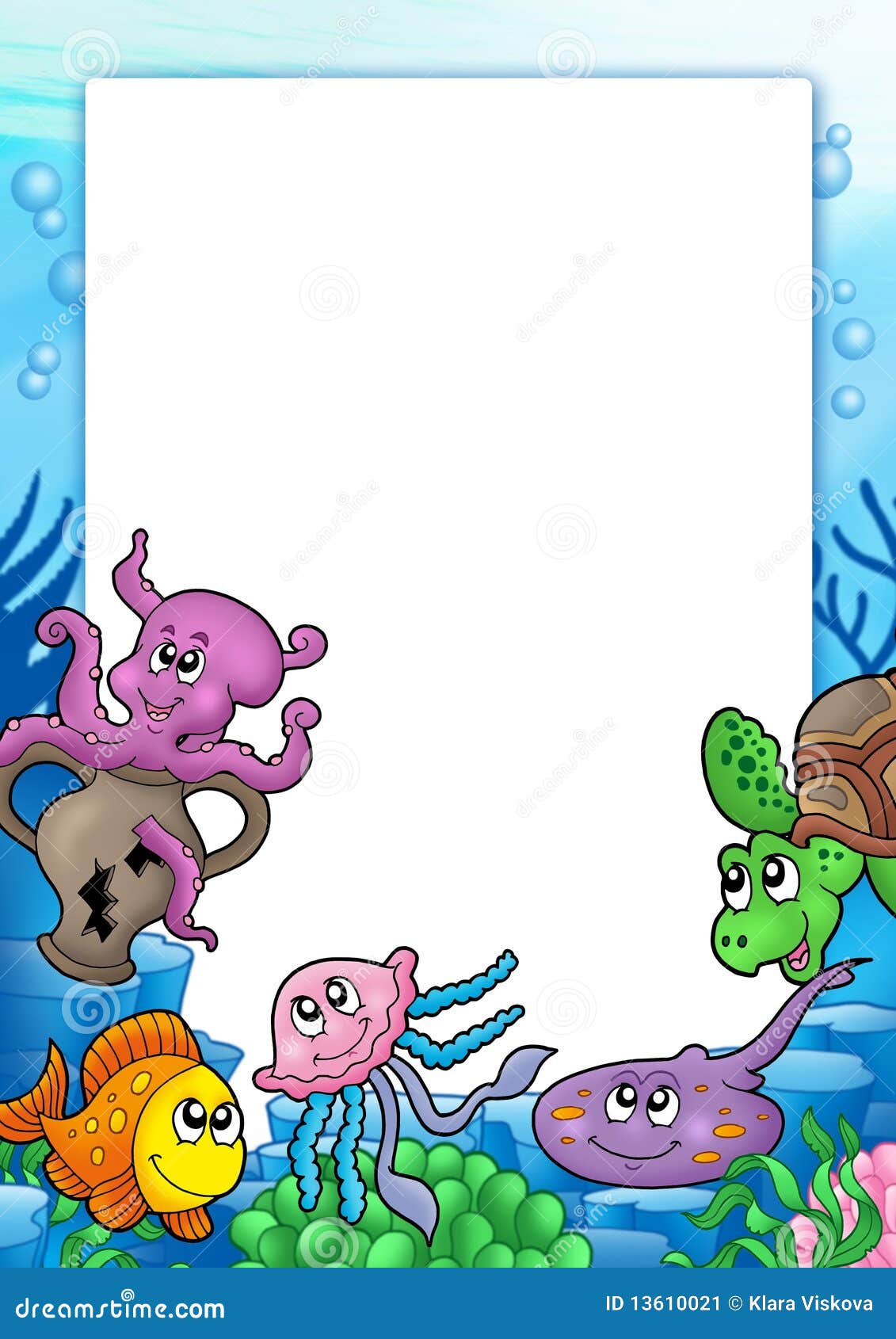 Frame with Various Marine Animals Stock Illustration - Illustration of ...