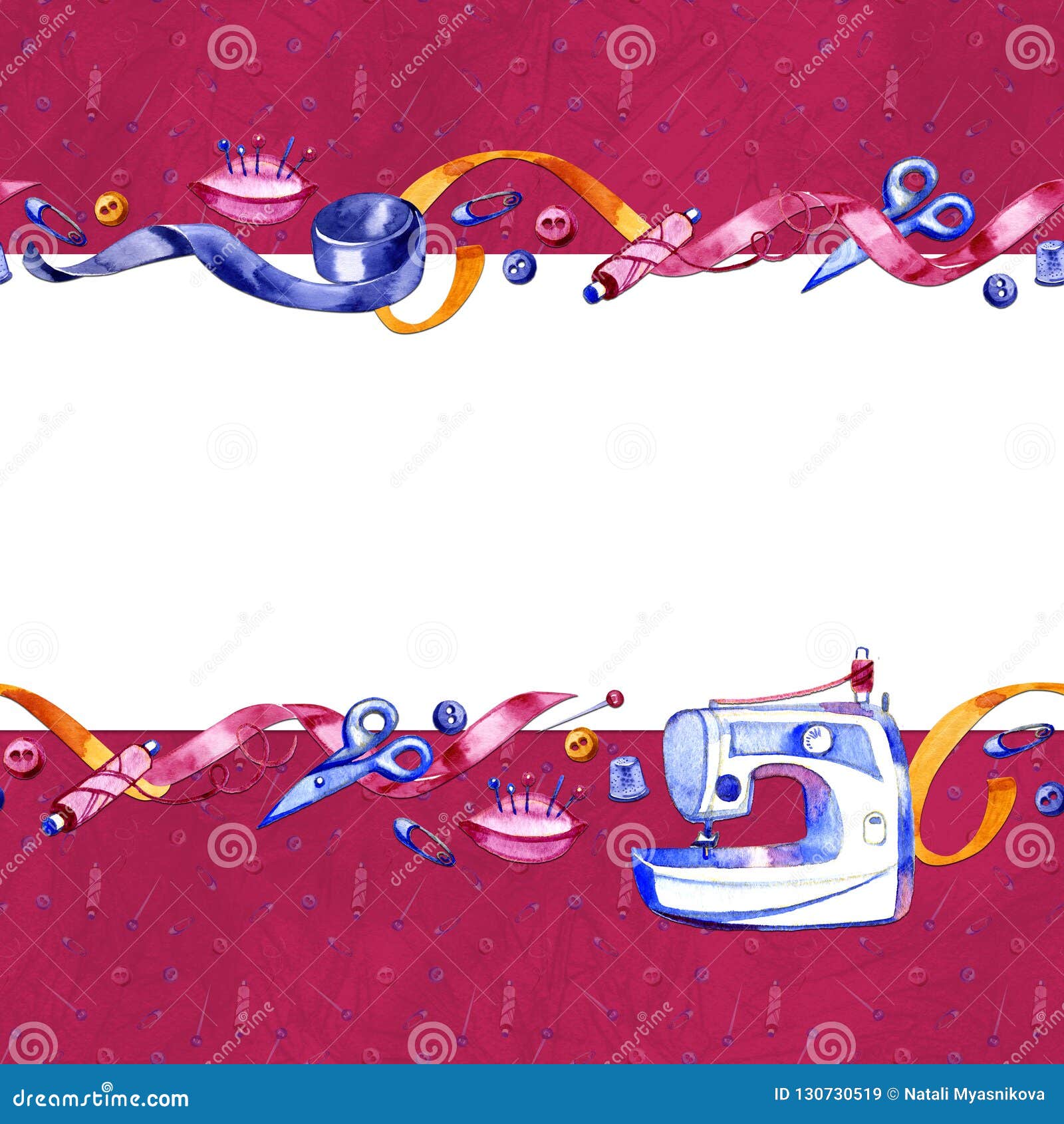 Frame of Various Watercolor Sewing Tools. Sewing Kit, Accessories and ...