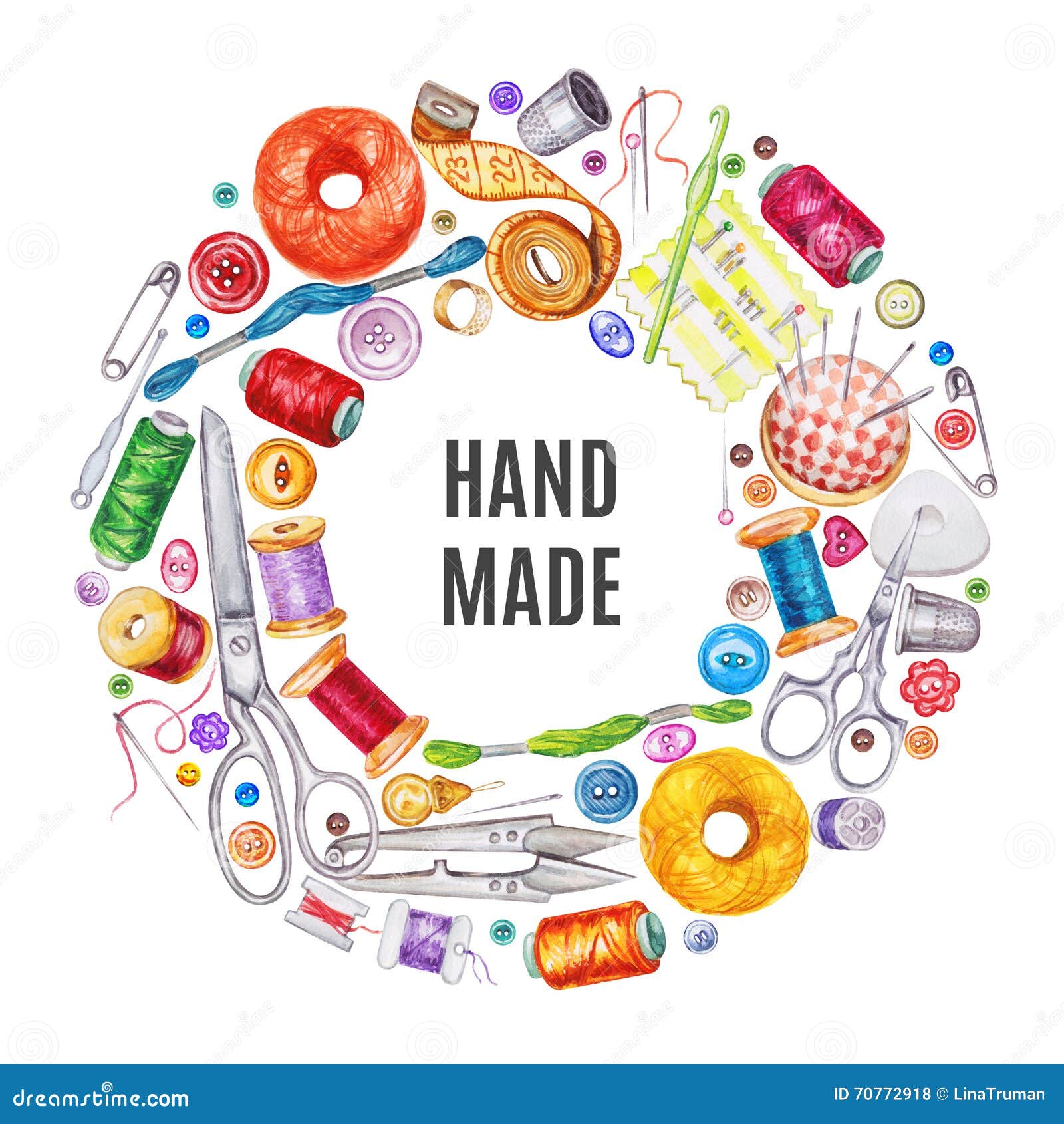 Frame of Various Watercolor Sewing Tools. Sewing Kit Stock Illustration ...